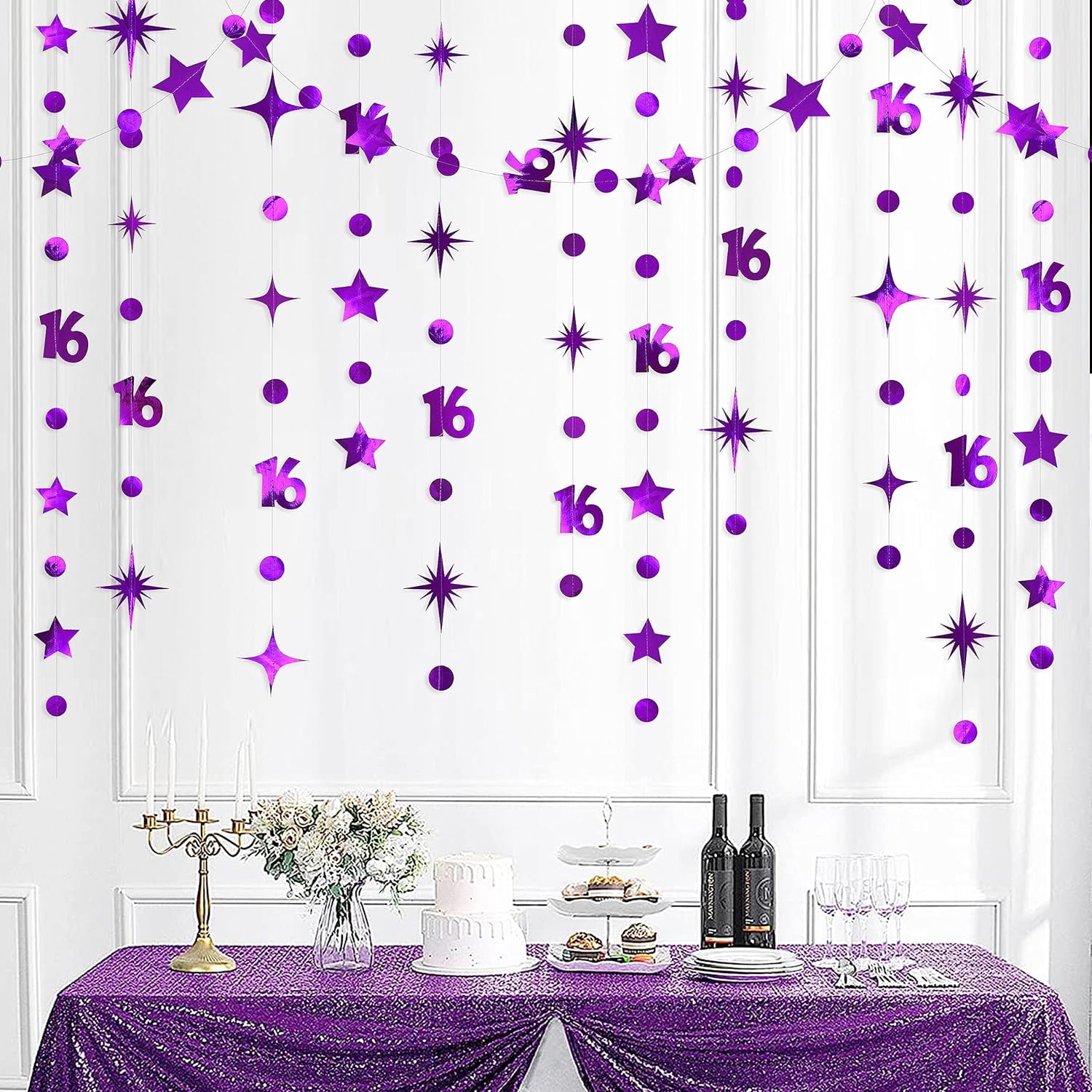 Cheerland Purple Number 16 Circle Dot Twinkle Star Garland Kit Metallic ...