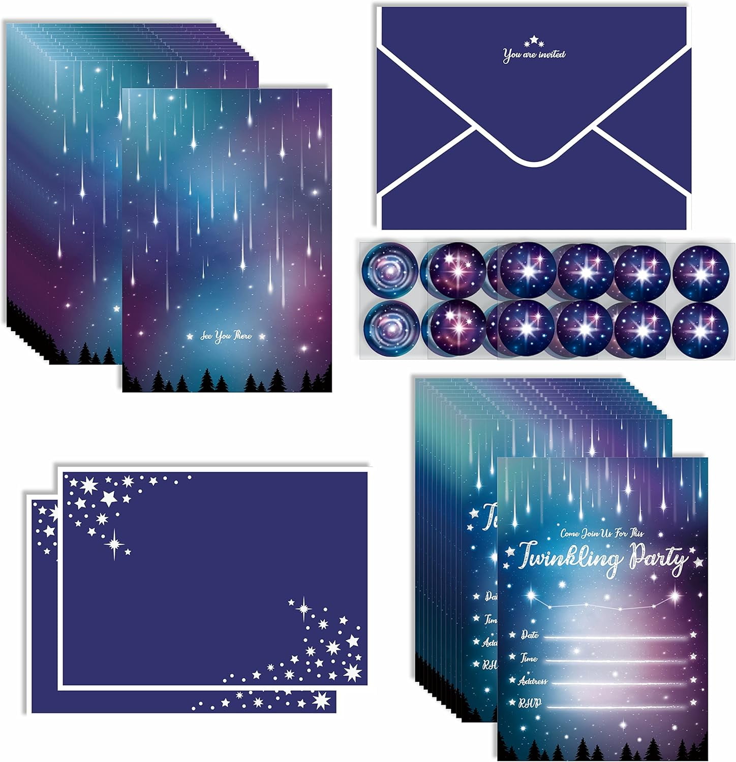 Cheerland Romantic Aurora Shooting Star Party Invitation Cards with ...