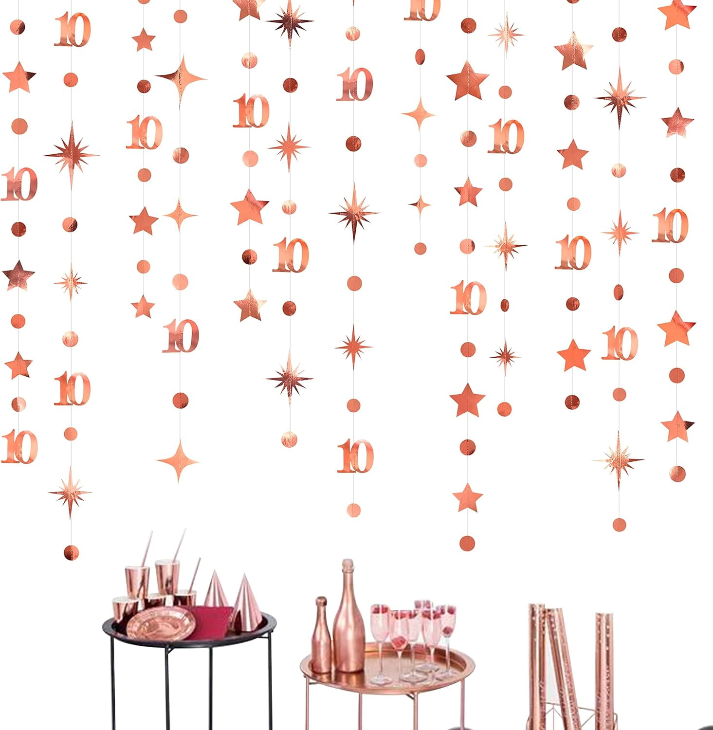 Cheerland Rose Gold 10th Birthday Decorations Number 10 Circle Dot ...