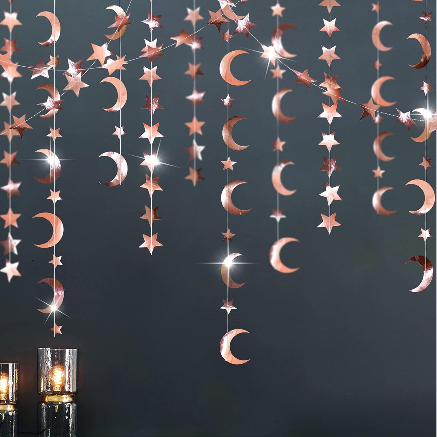 Cheerland Rose Gold Twinkle Little Star Moon Garland Party Banners, 6 ...