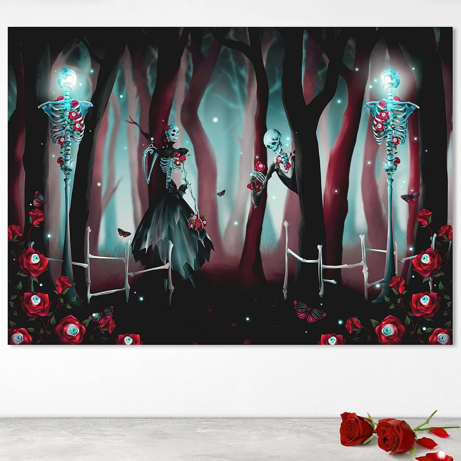 Cheerland Rose Skeleton Party Photo Backdrop, 3x5 ft, for Halloween ...