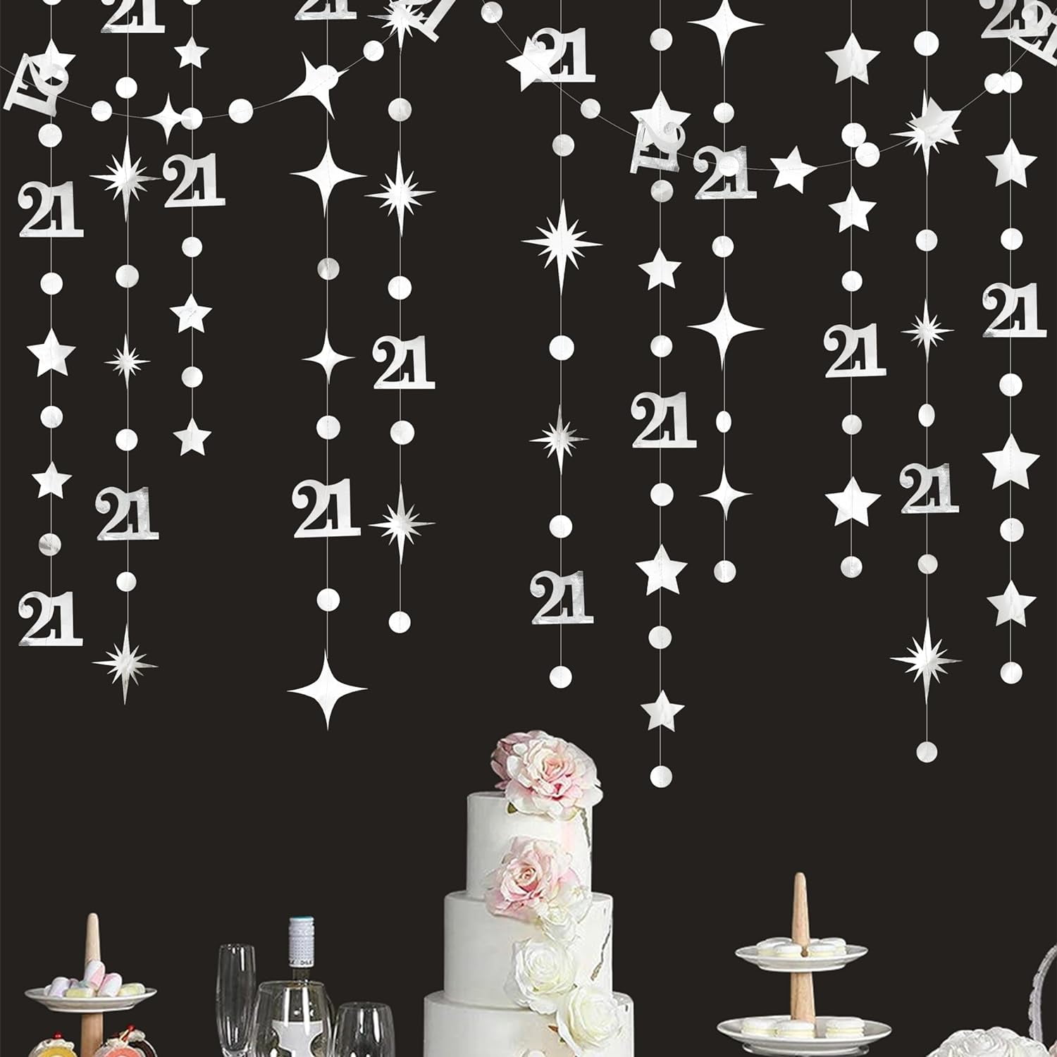 Cheerland Silver 21st Birthday Decorations Number 21 Circle Dot Twinkle ...
