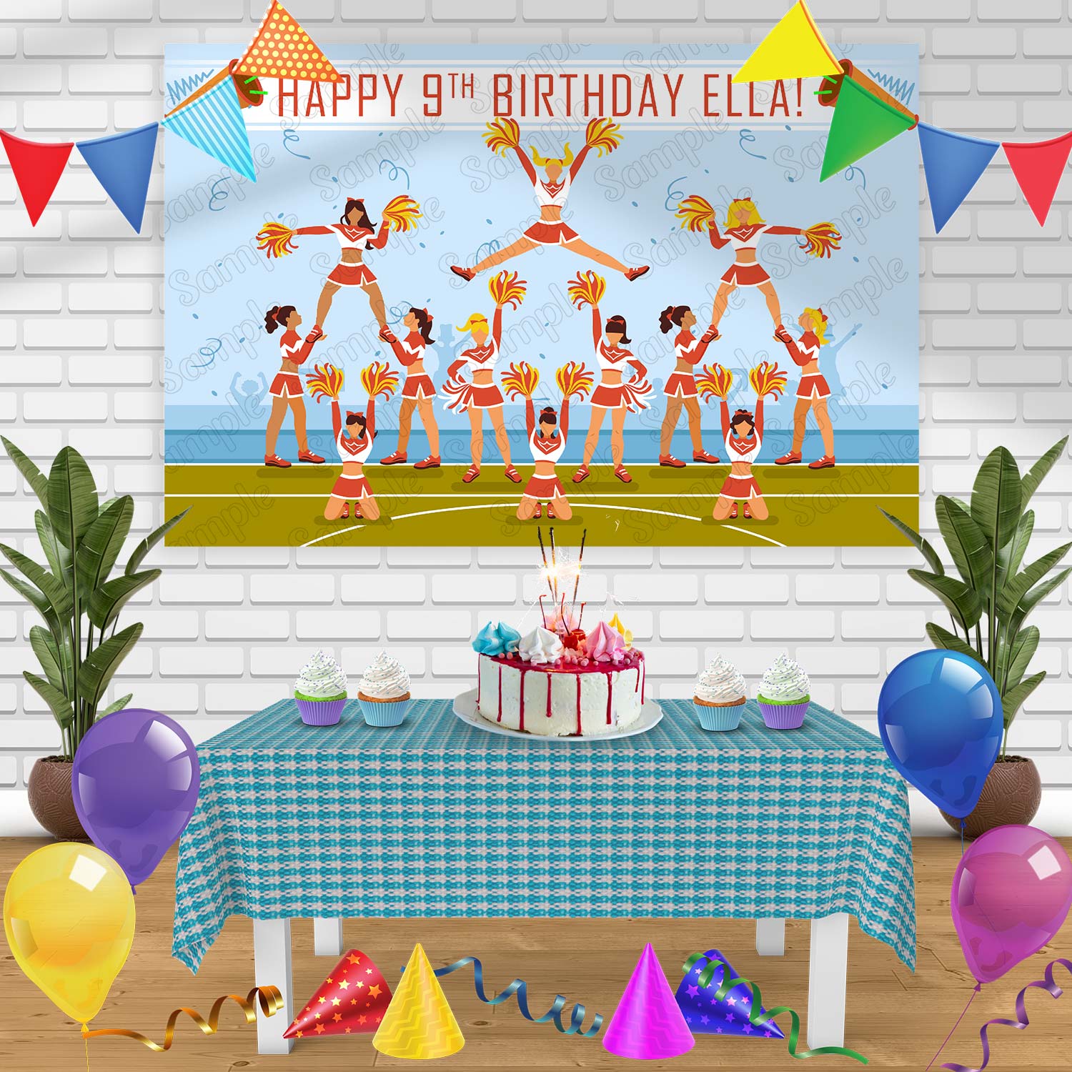 Cheerleader Cheerleading Team Birthday Banner Personalized Party ...
