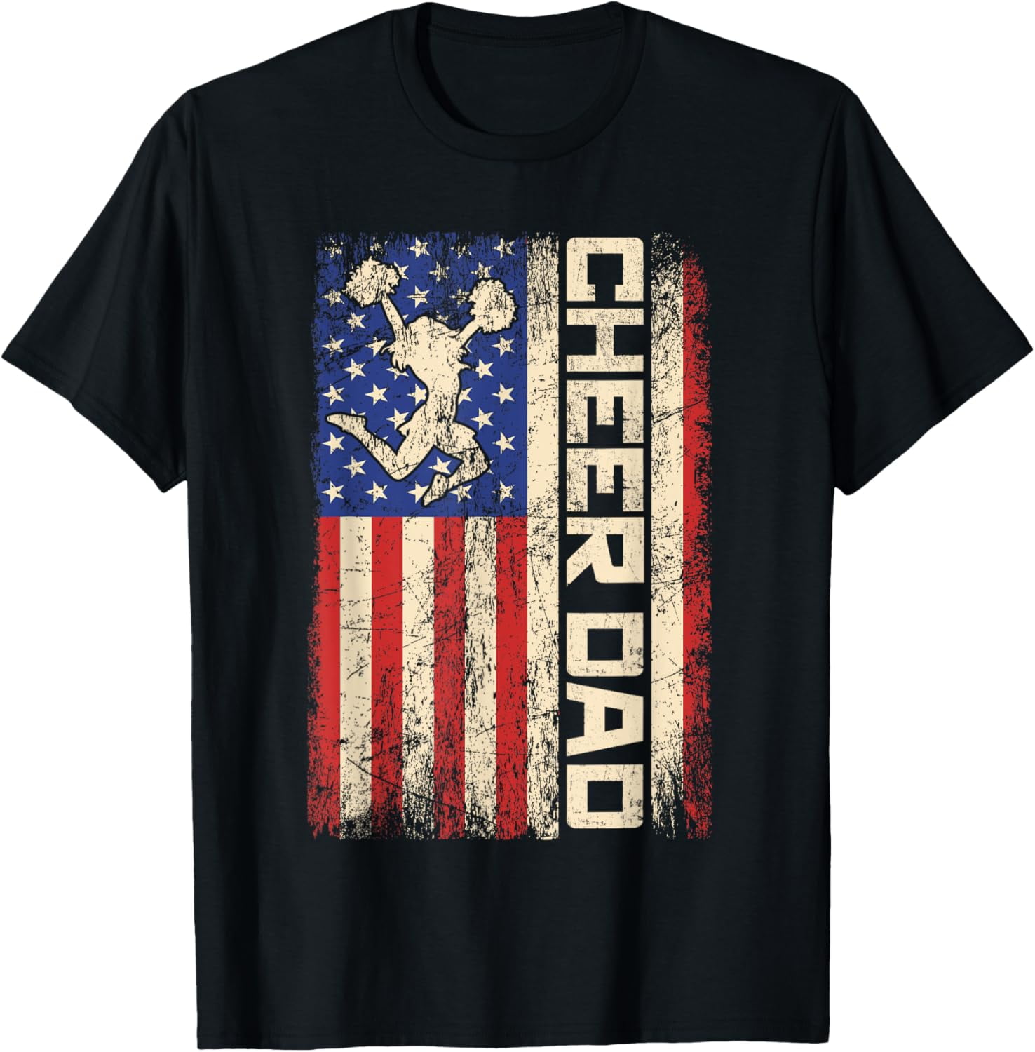 Cheerleader Dad Funny Cheer Dad American US Flag Father Team T-Shirt ...