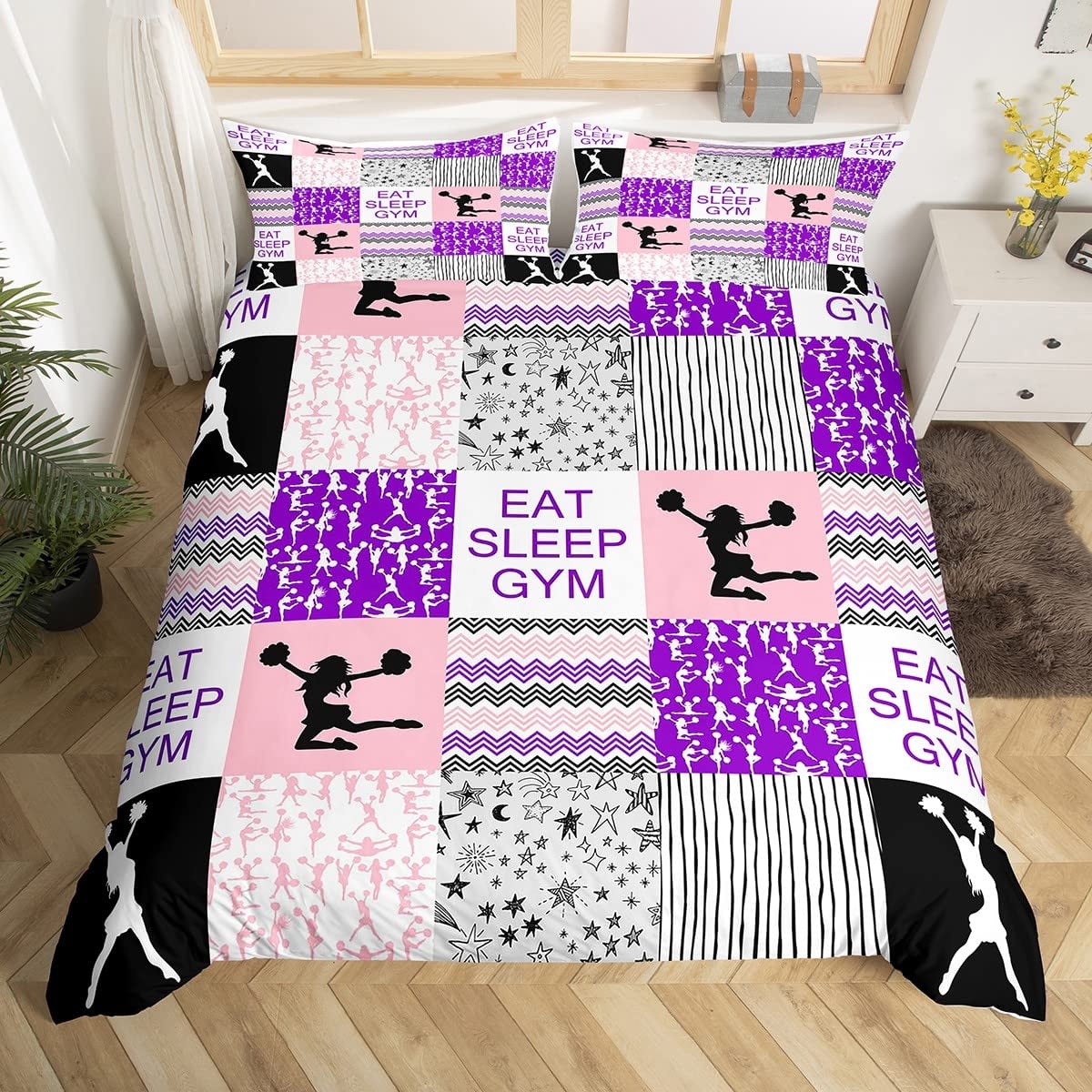 Cheerleader Duvet Cover Set Full Size Dancer Comforter Cover Geometric ...