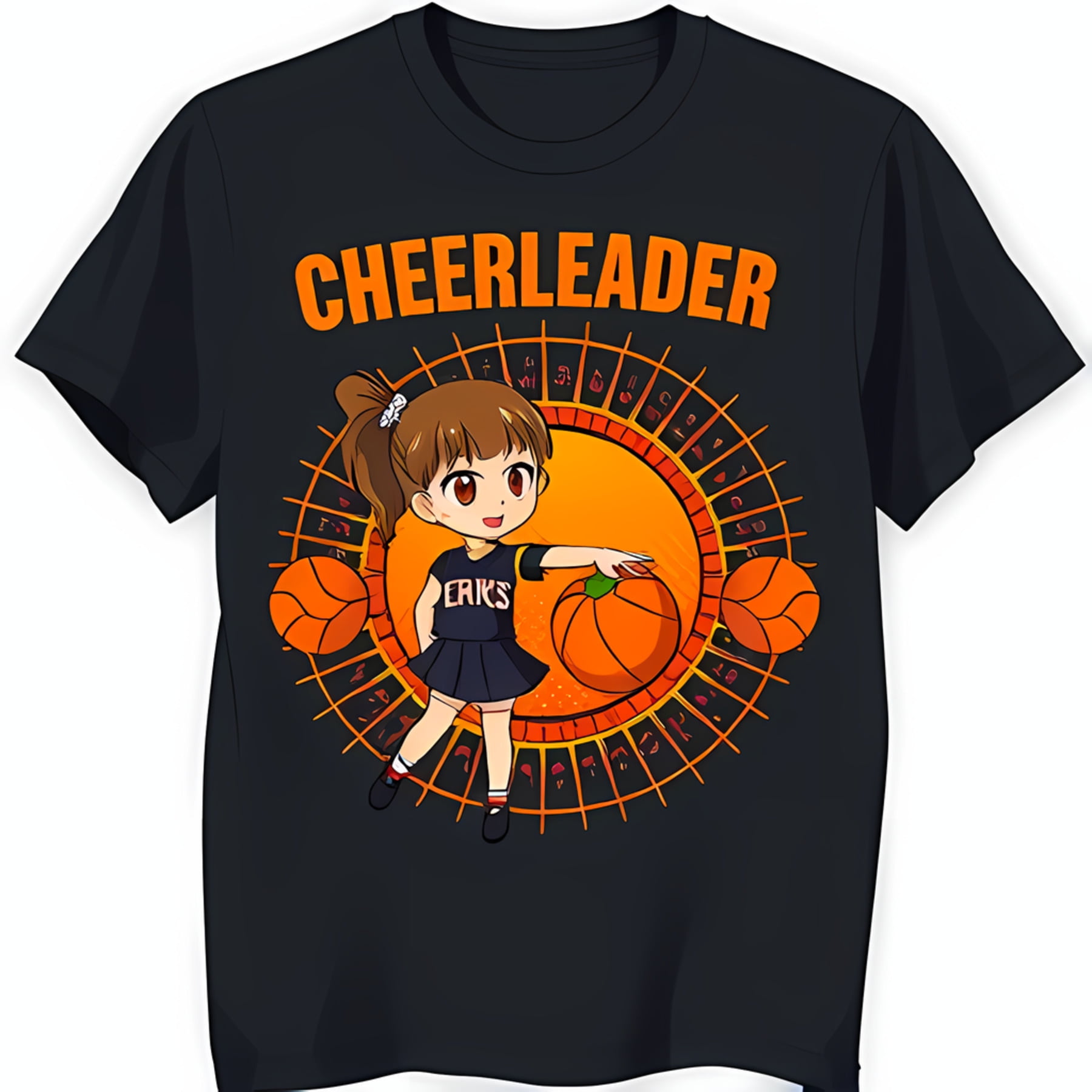 Cheerleader Graphic Black T-Shirt with Cartoon Girl - Walmart.com