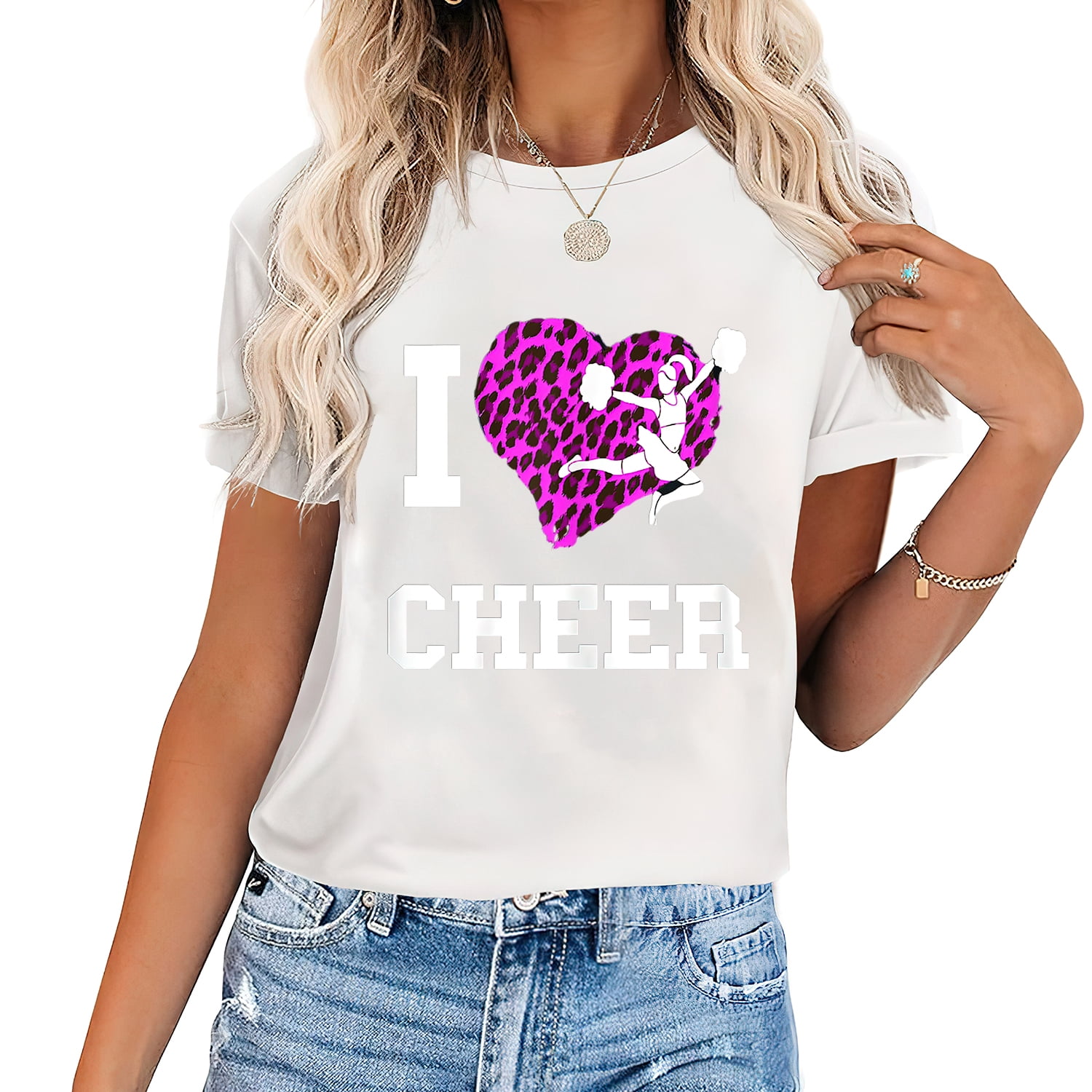 Cheerleader I Love Cheer Cheer Girl Leopard Cheerleading T-Shirt ...