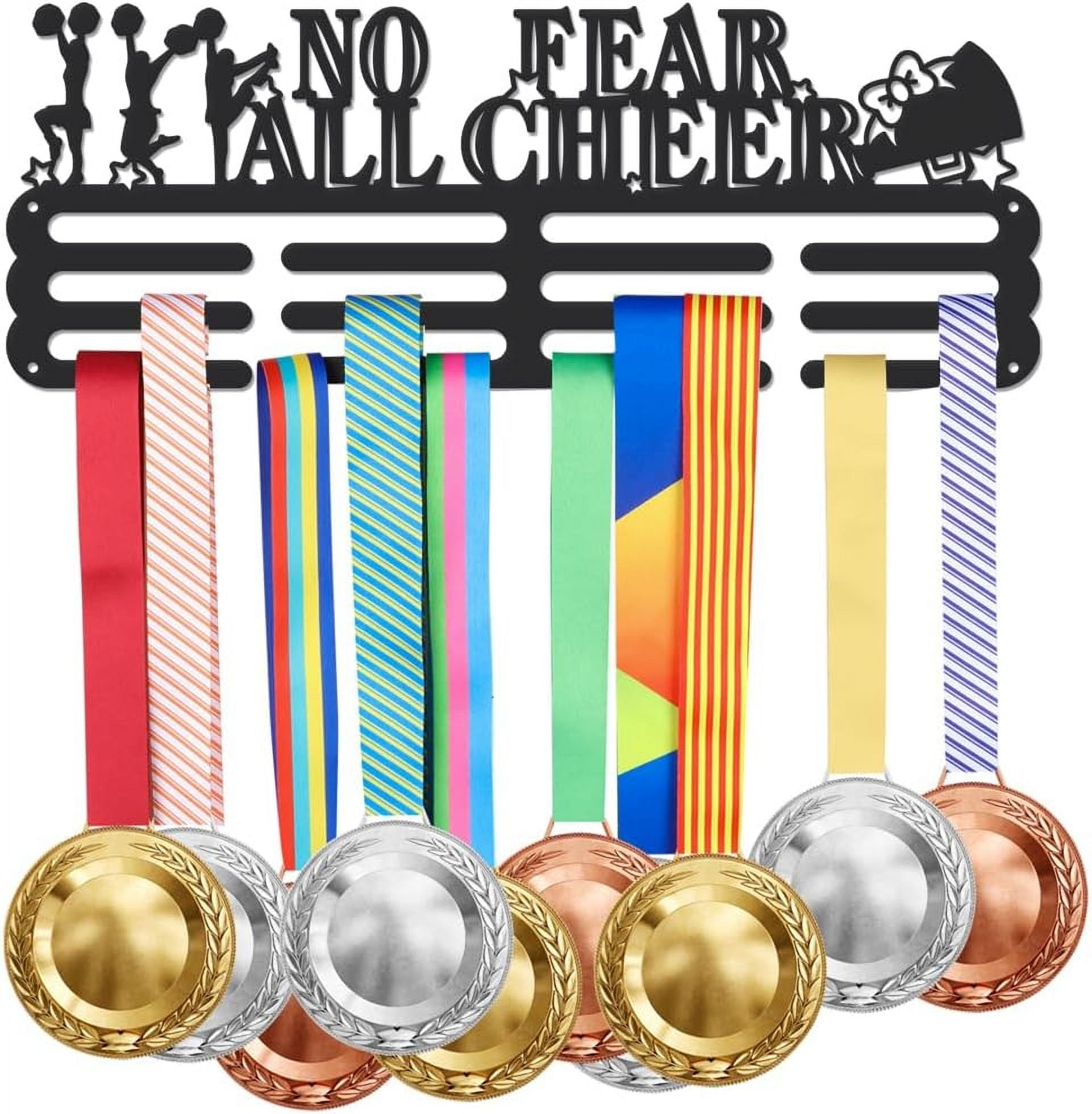 Cheerleader Medals Metal Hook Display Wall Rack Frame Awards Ribbon NO Fear All Cheer Holder ...