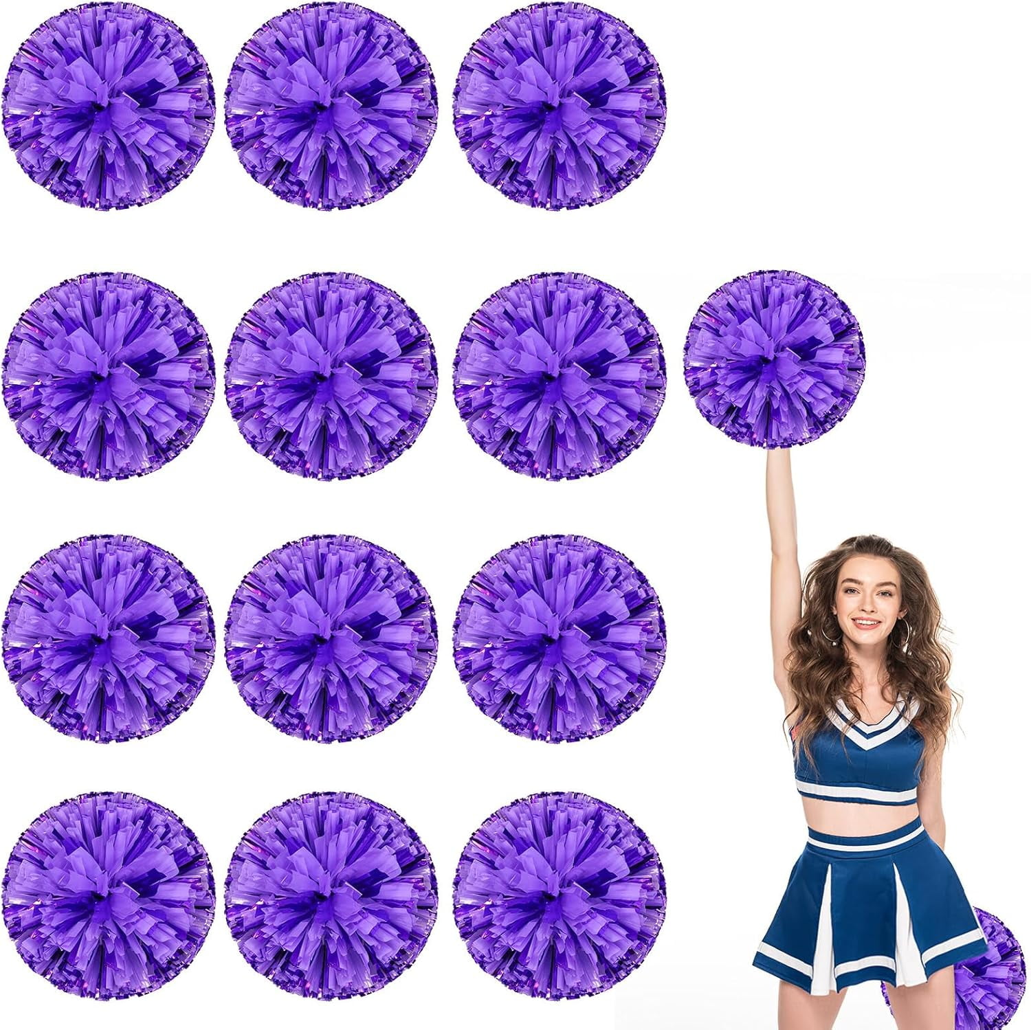 Cheerleader Pom Poms 12 Pack Sports Dance Cheering Plastic Metallic ...