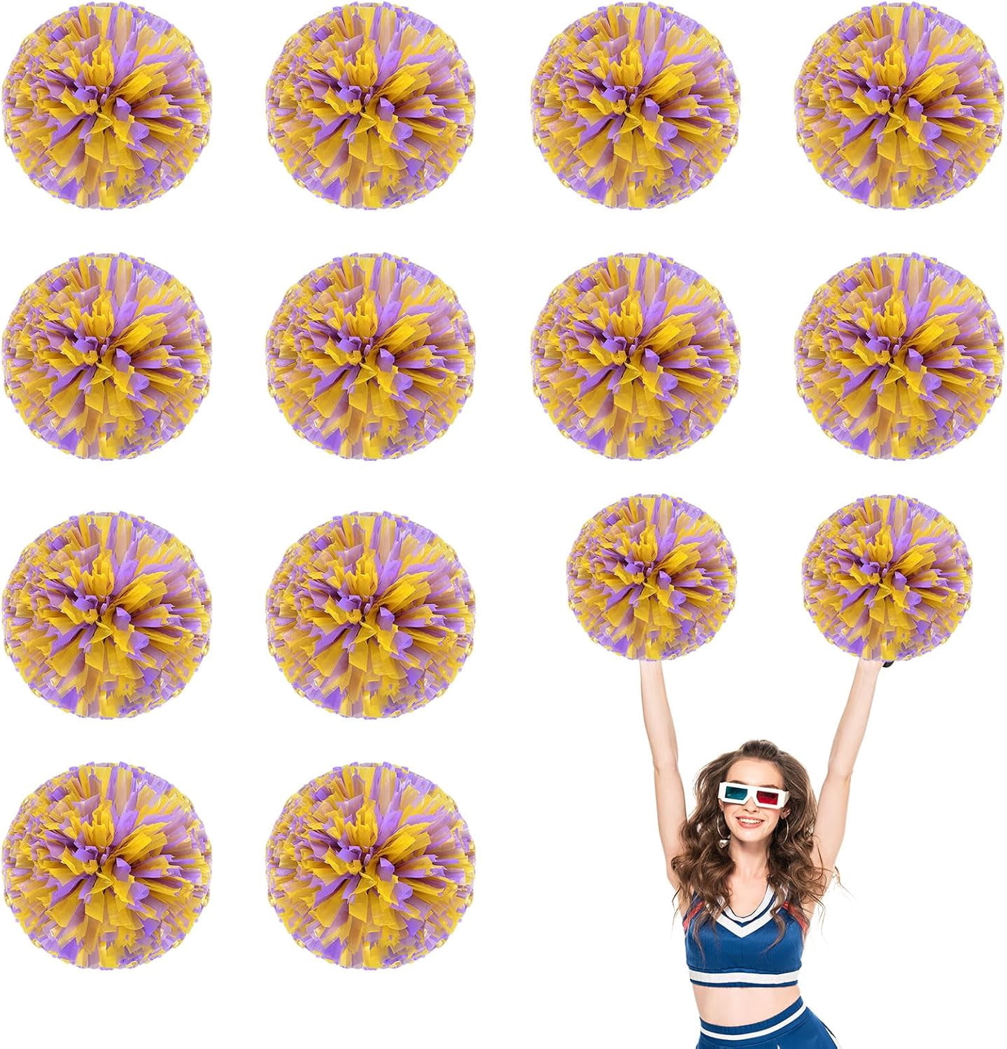 Cheerleader Pom Poms 12 Pack Sports Dance Cheering Plastic Metallic ...