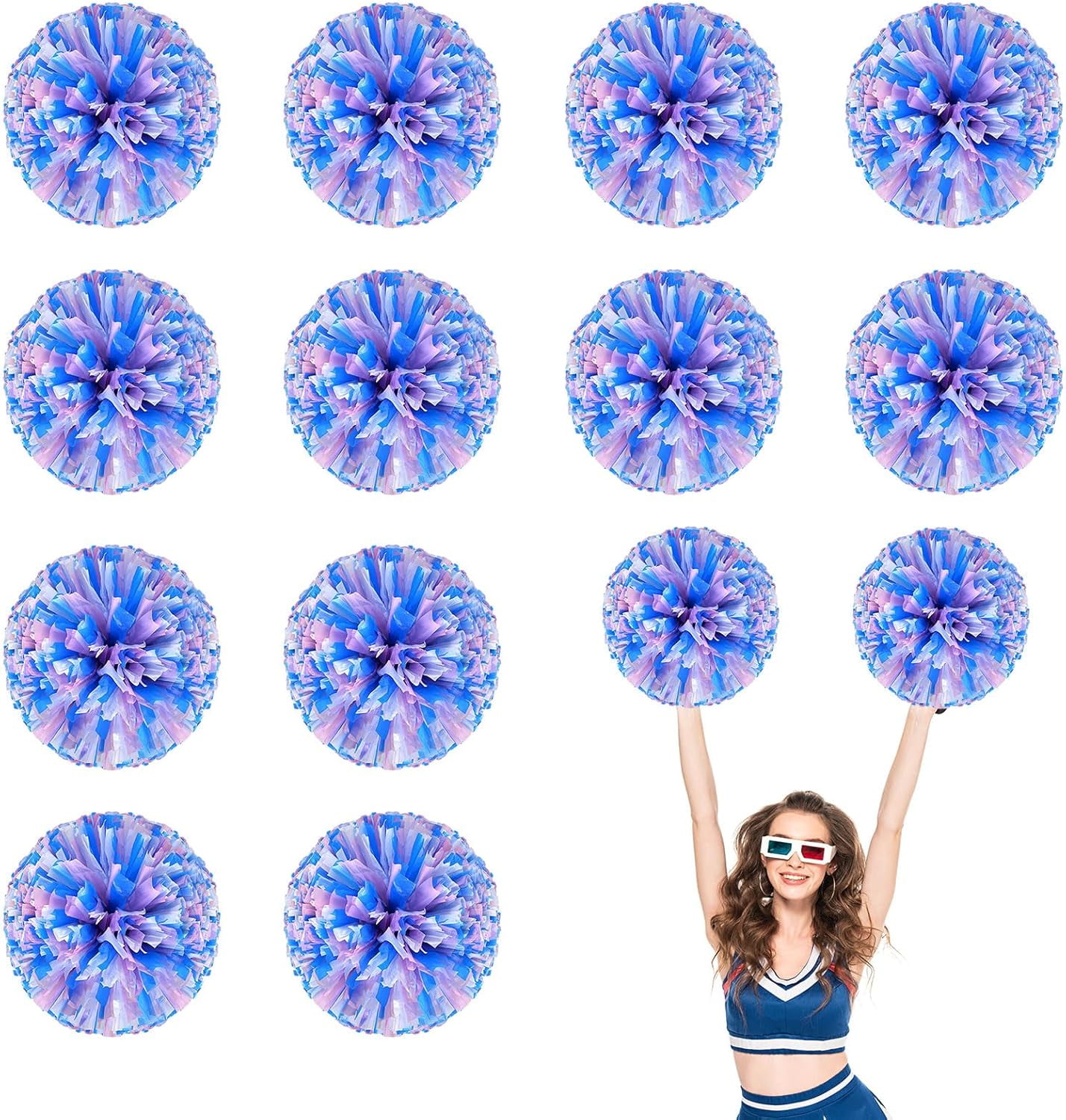 Cheerleader Pom Poms 12 Pack Sports Dance Cheering Plastic Metallic ...
