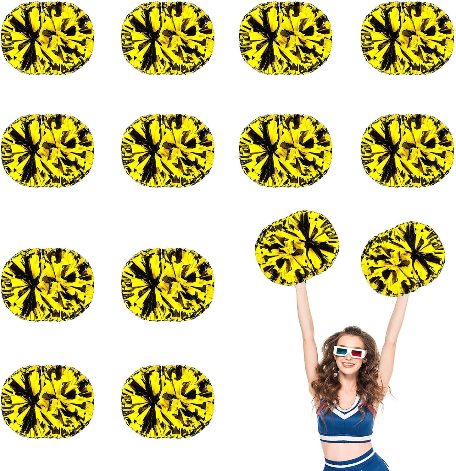Cheerleader Pom Poms 12 Pack Sports Dance Cheering Plastic Metallic ...