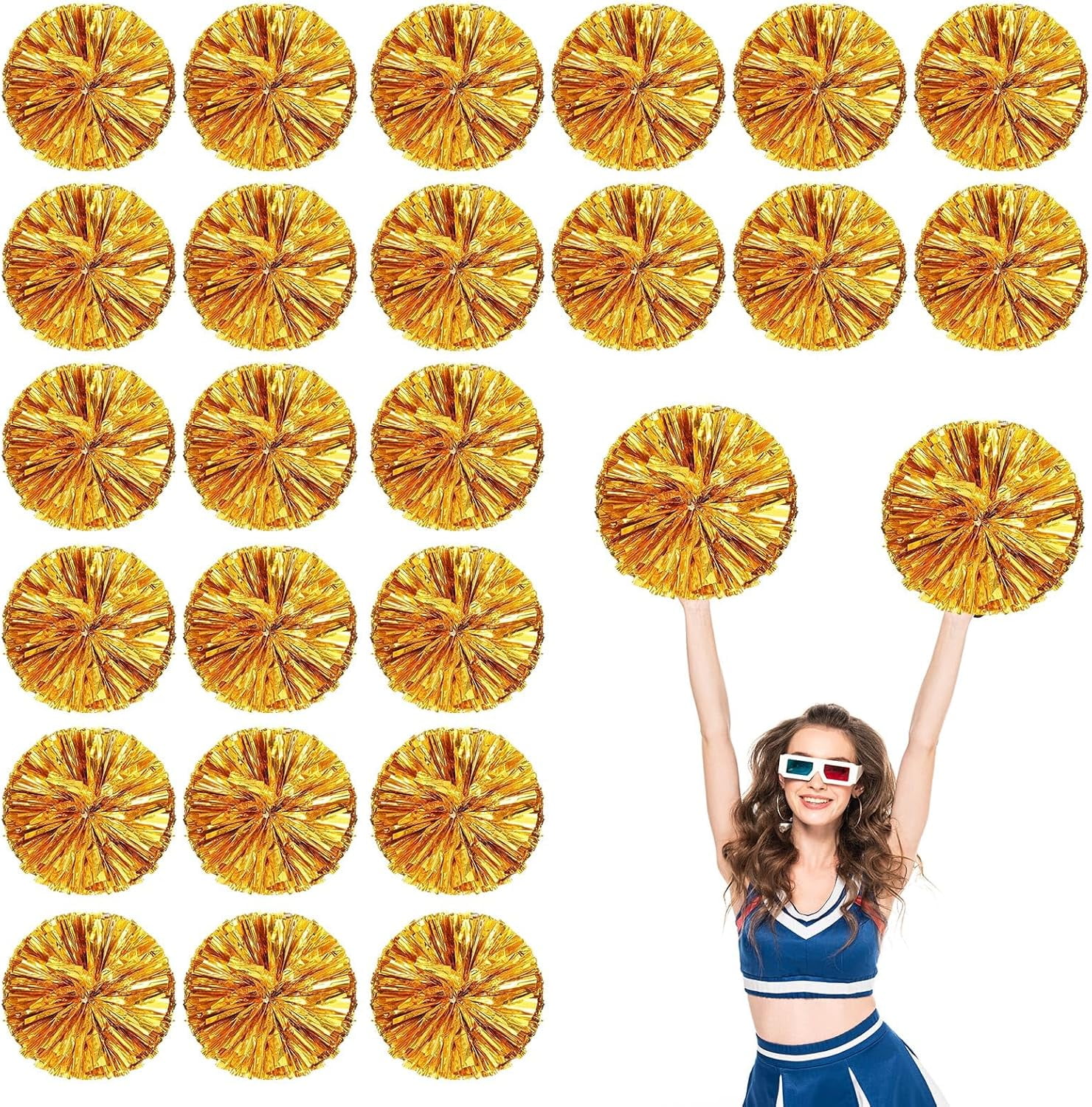 Cheerleader Pom Poms 24 Pack Sports Dance Cheering Plastic Metallic ...
