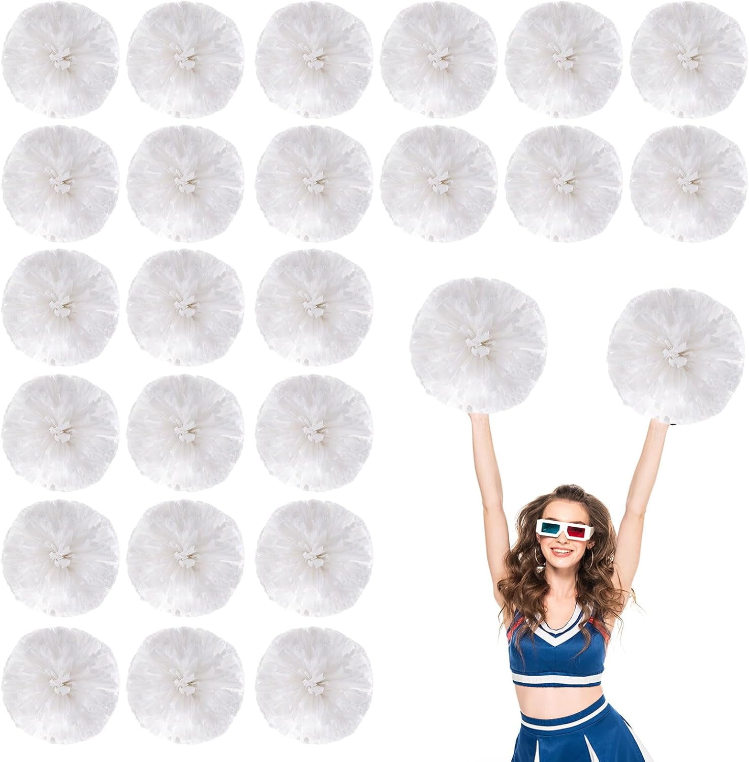 Cheerleader Pom Poms 24 Pack Sports Dance Cheering Plastic Metallic ...