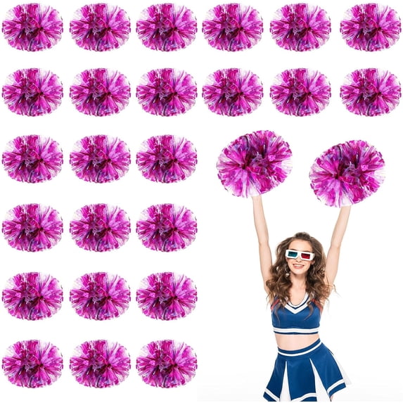 Cheerleader Pom Poms 24 Pack Sports Dance Cheering Plastic Metallic ...