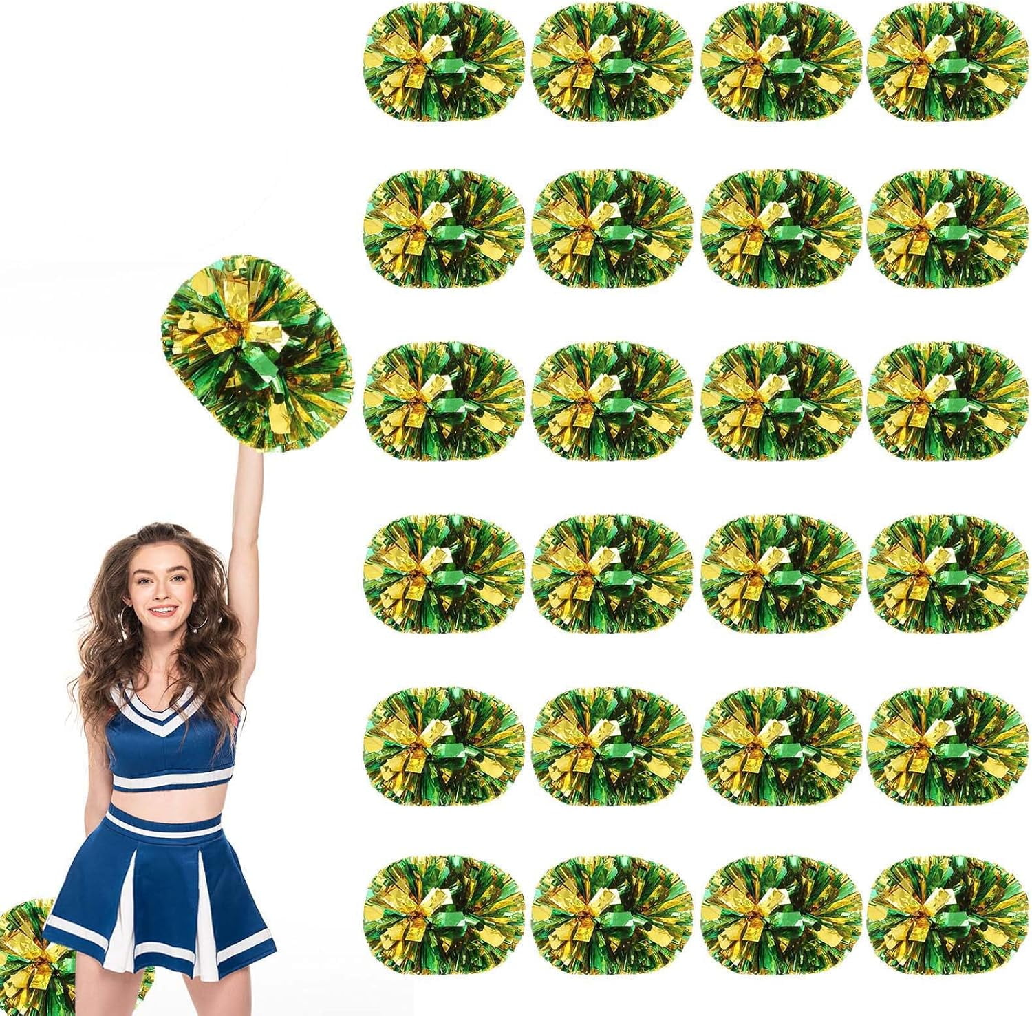 Cheerleader Pom Poms 24 Pack Sports Dance Cheering Plastic Metallic ...