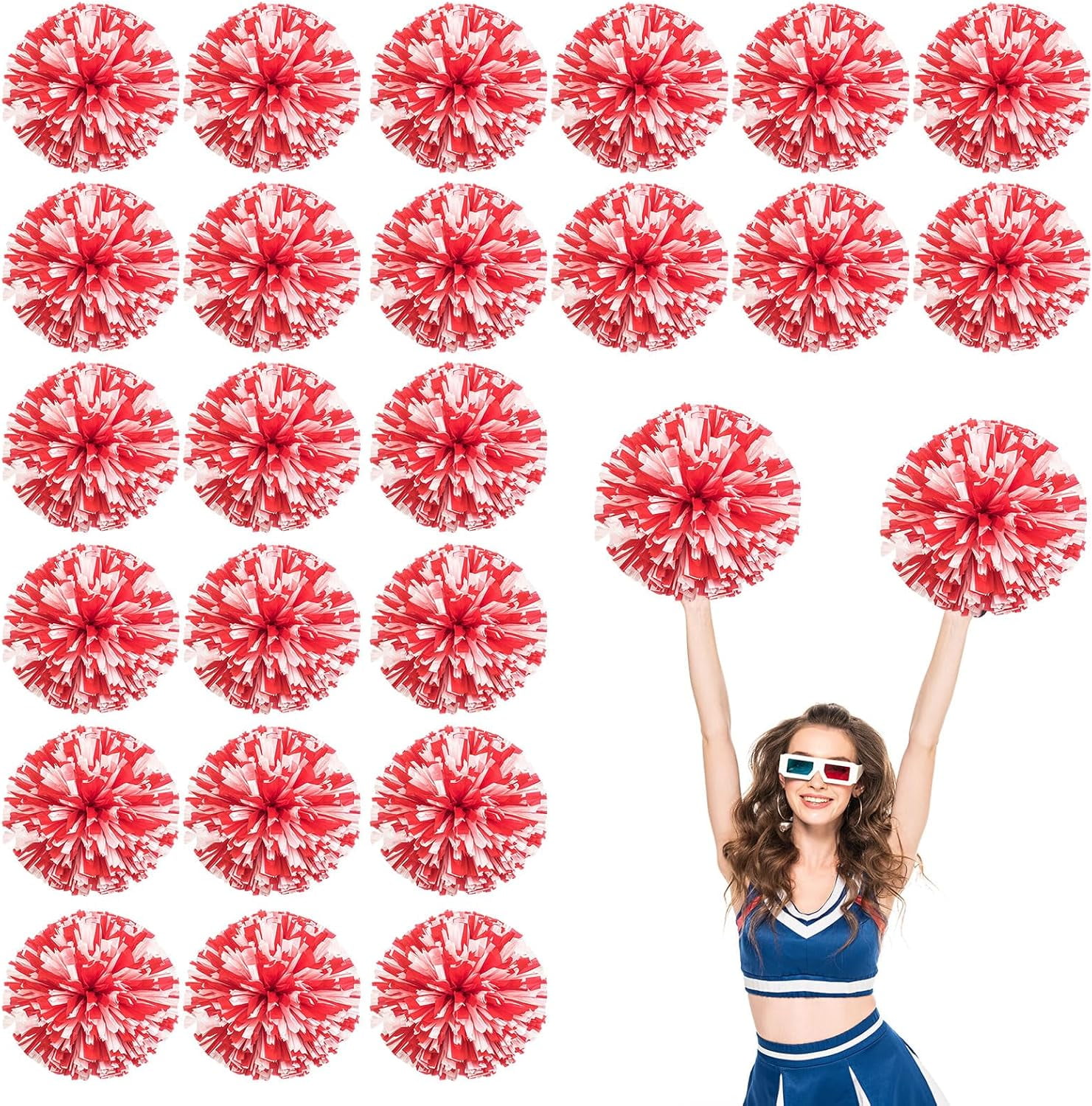 Cheerleader Pom Poms 24 Pack Sports Dance Cheering Plastic Metallic ...