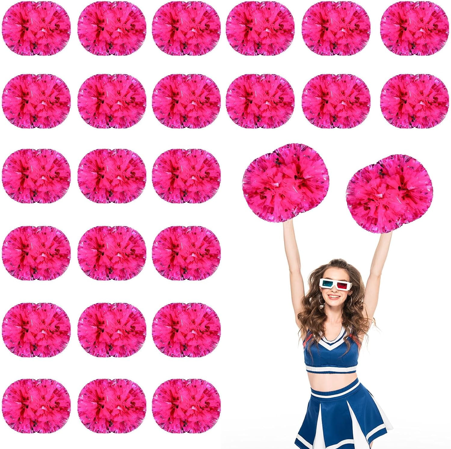 Cheerleader Pom Poms 24 Pack Sports Dance Cheering Plastic Metallic ...