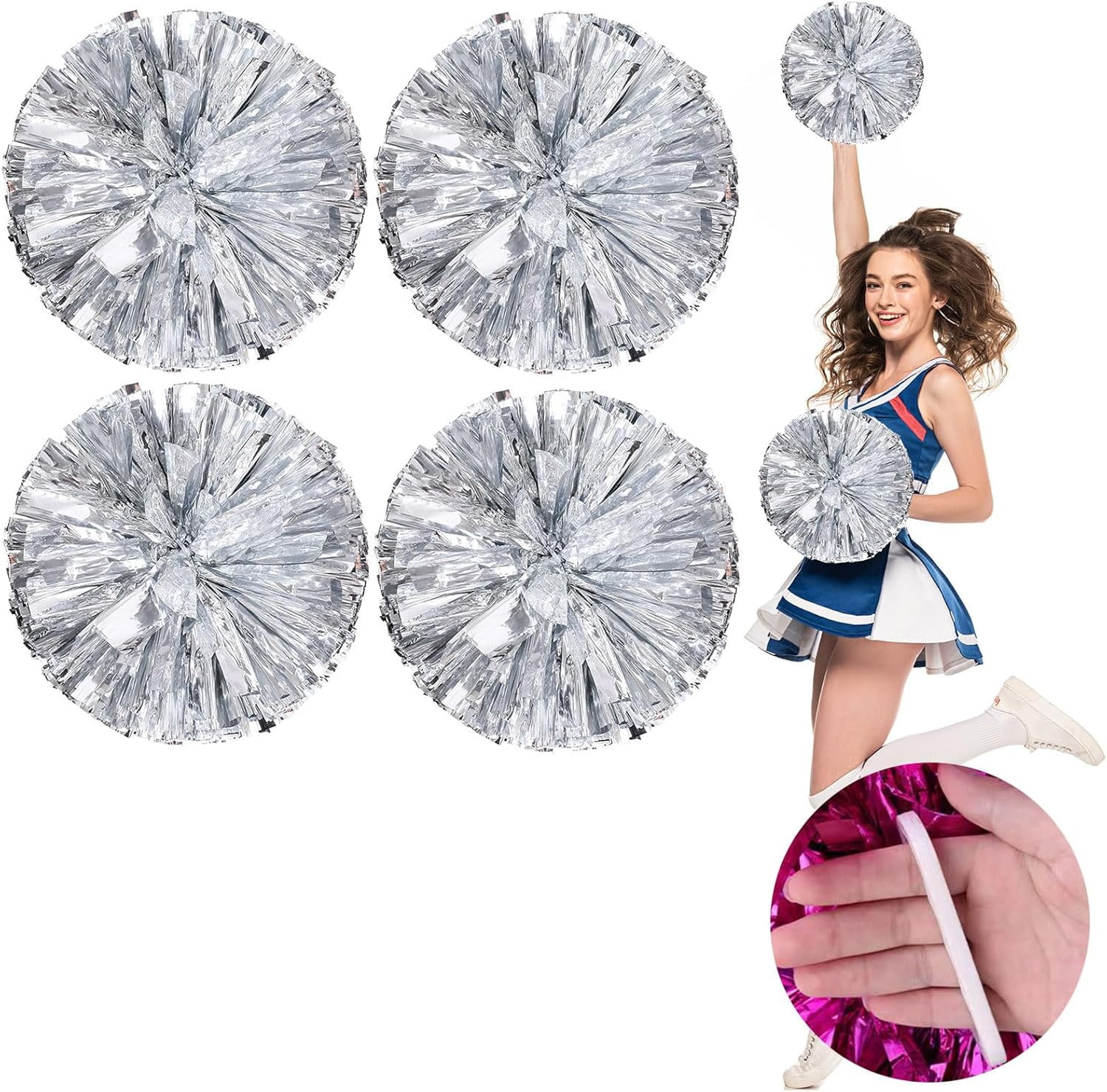 Cheerleader Pom Poms 4 Pack Sports Dance Cheering Plastic Metallic ...
