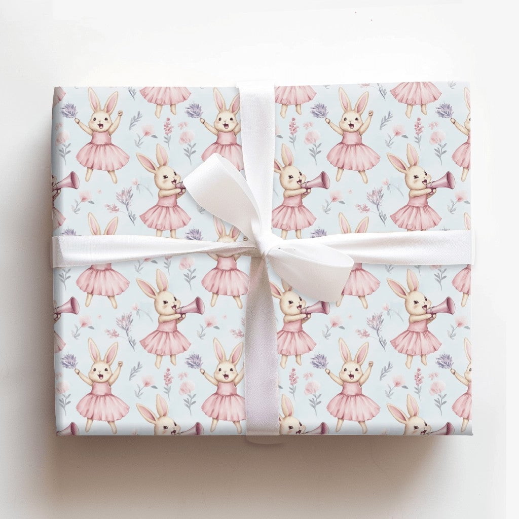 Cheerleader Rabbits in Pink Tutus with Megaphones and Flowers Gift ...