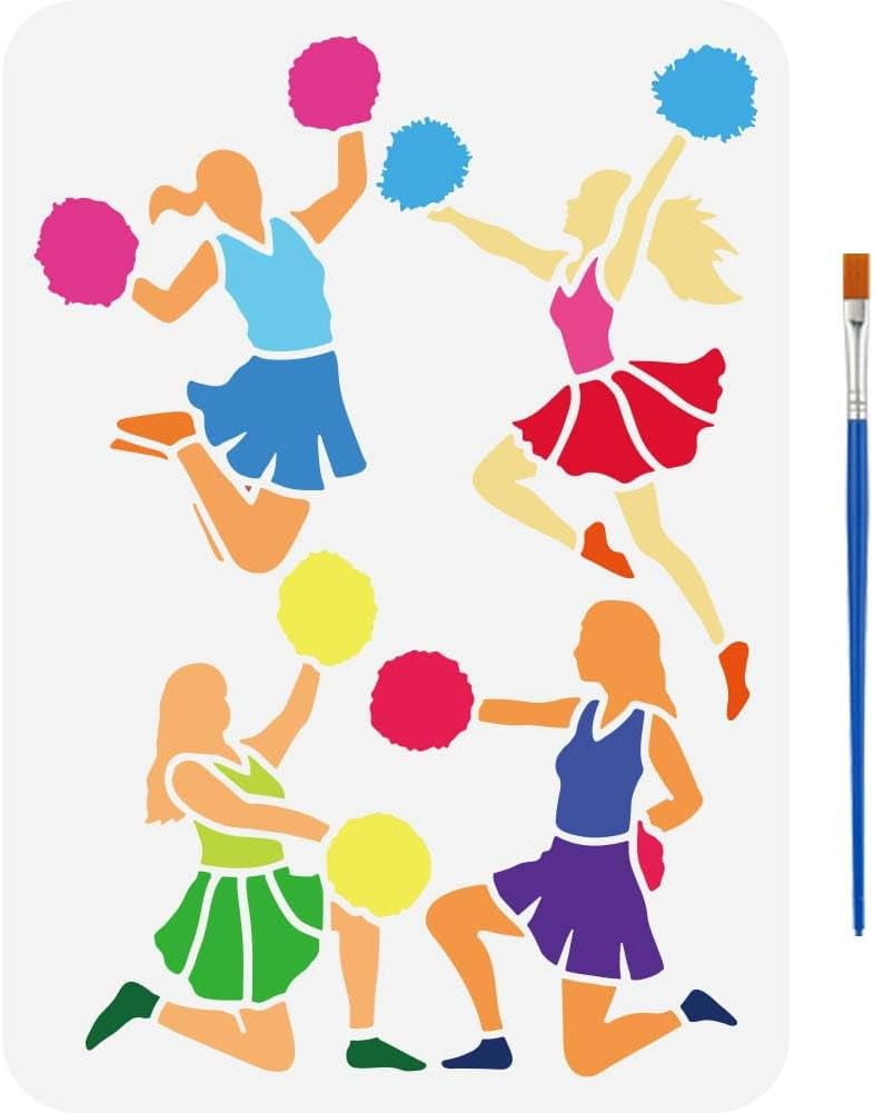 Cheerleader Silhouette Painting Stencil with 1 Pc Plastic Paint Brush 8 ...