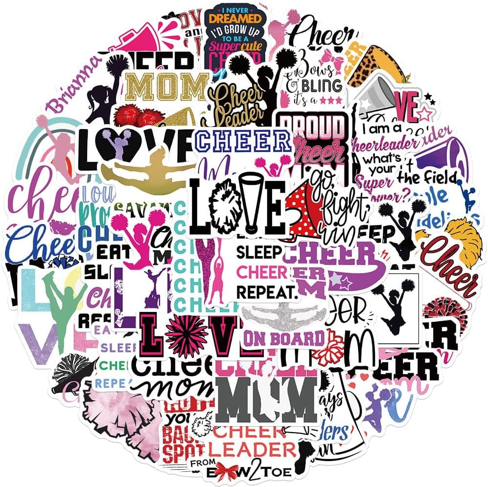 Cheerleader Stickers Pack, 50PCs, Vinyl Decals, Pink Cheering Girl ...