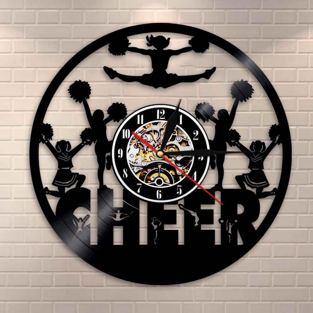 Cheerleaders Silhouette Wall Art Wall Clock Home Decor Cheering Squad ...