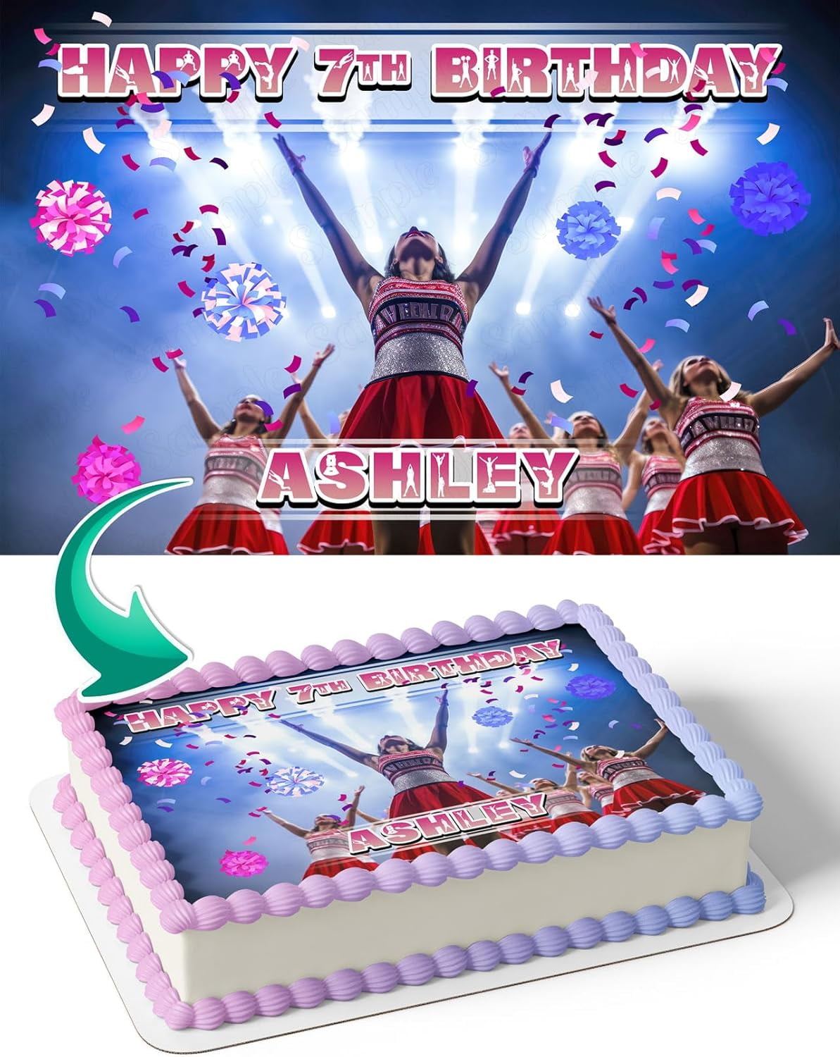 Cheerleadin Cheerleader Girls Cheer Edible Cake Image Topper Birthday ...