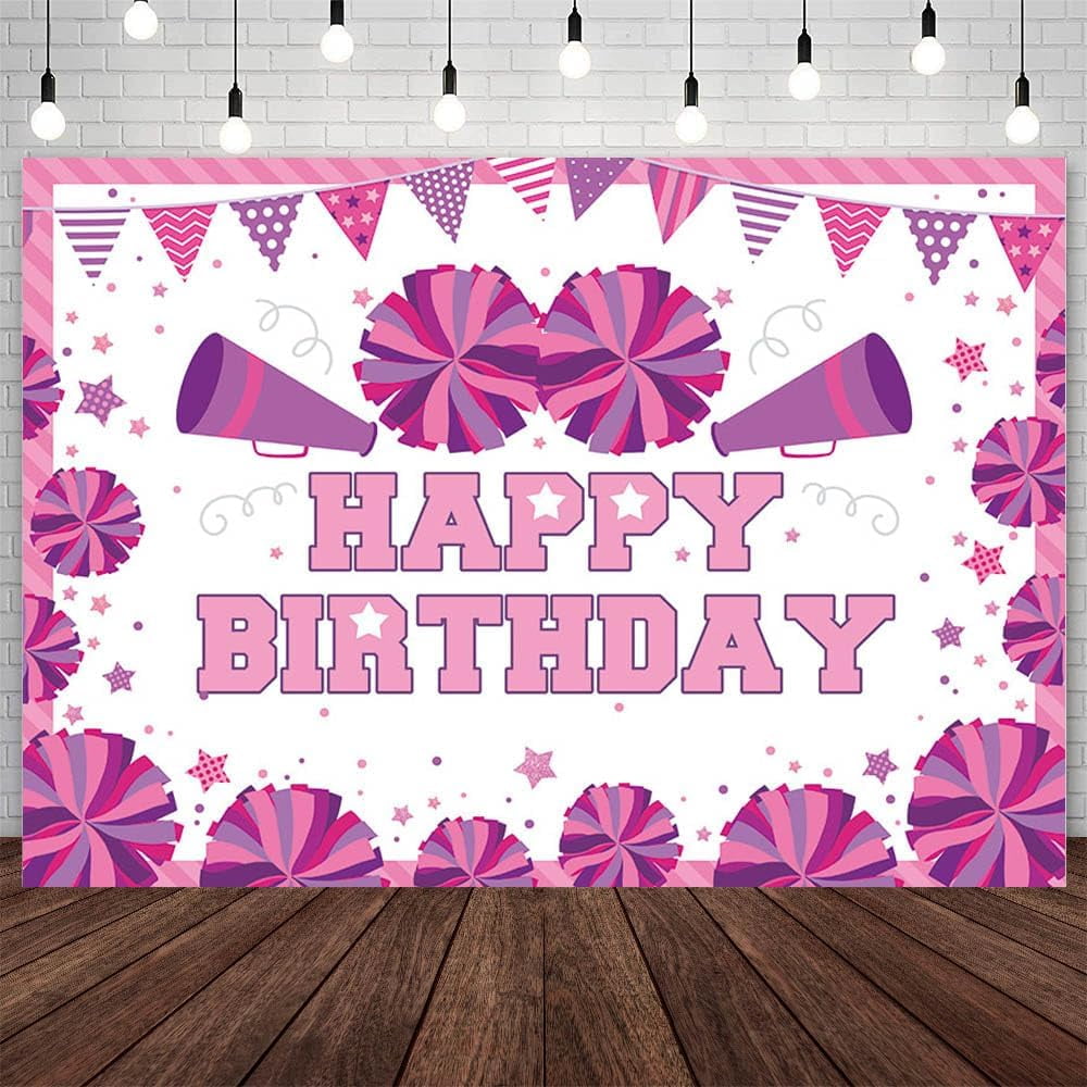 Cheerleading Birthday Backdrop for Girls Happy Birthday Photography ...