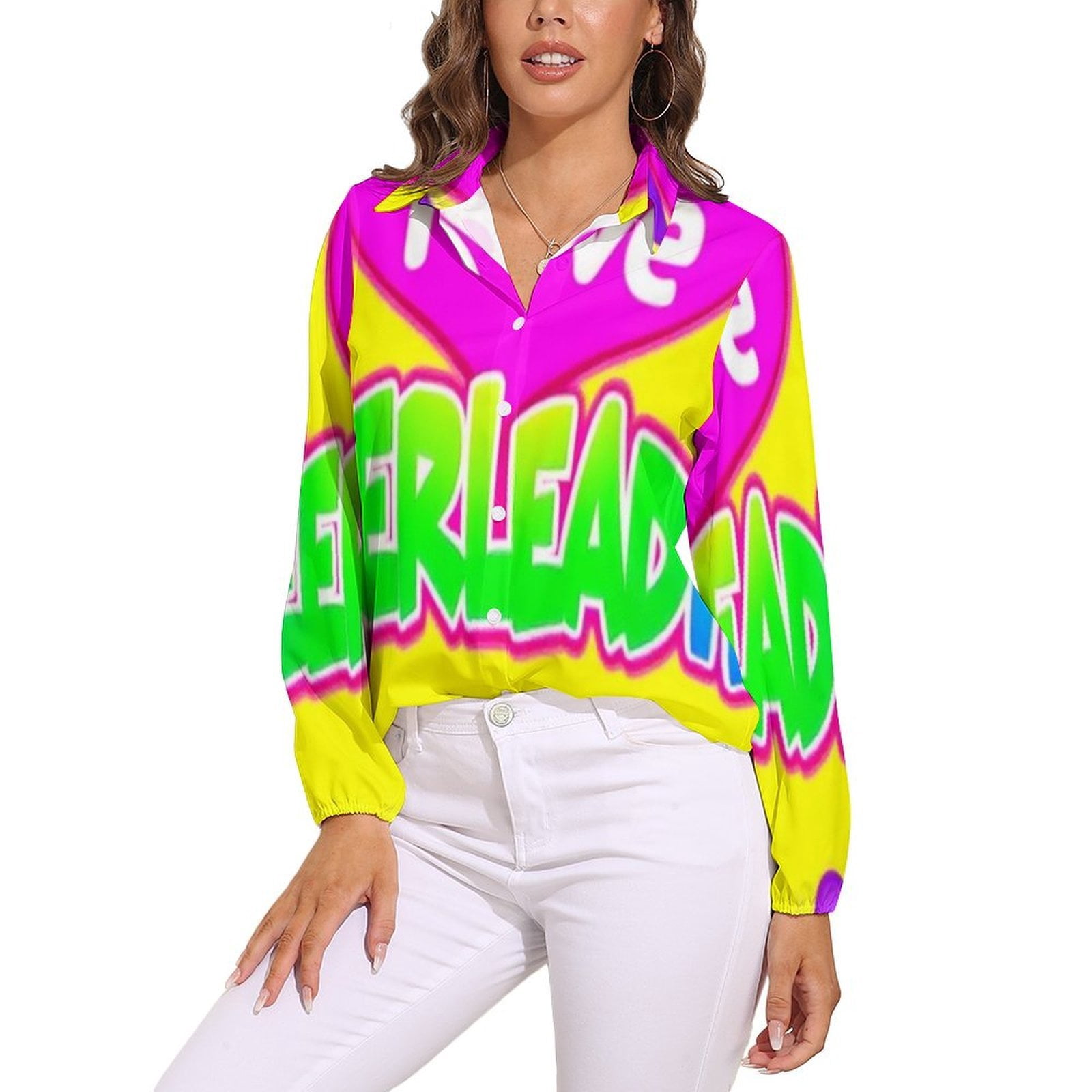 Cheerleading Love Hearts Vntage Casual Long Sleeve Shirt Blouse Woman ...
