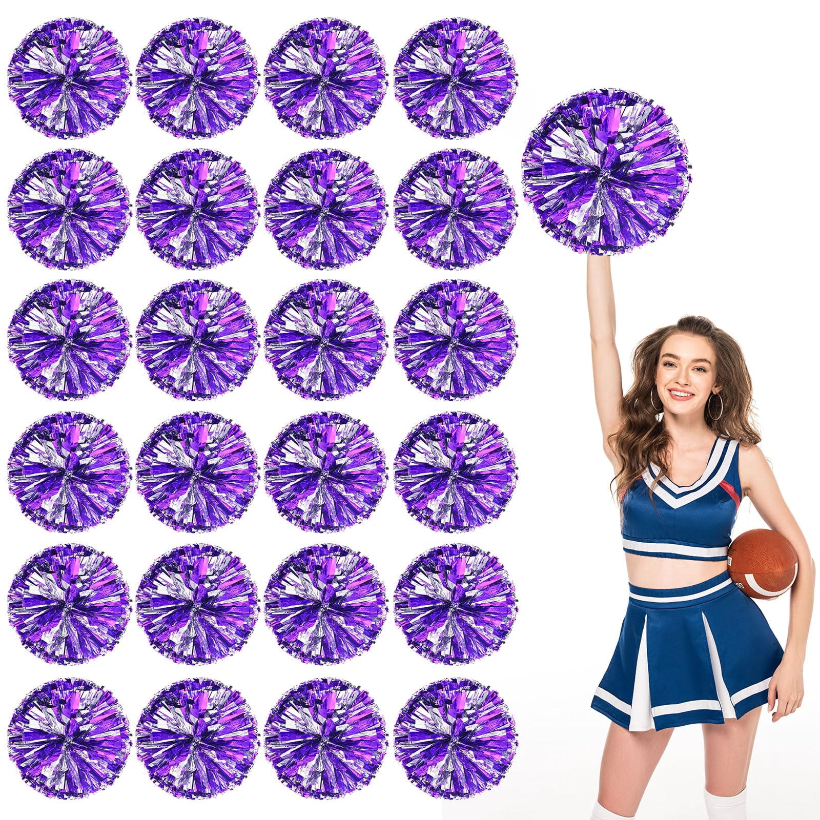 Cheerleading Pom Poms 24 Pcs With Straight Handle- Handheld Squad ...