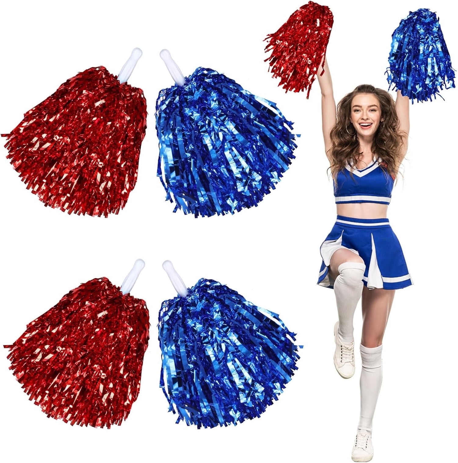 Cheerleading Pom Poms,4 Pack Cheer Squad Spirited Fun Pompoms,Metallic ...