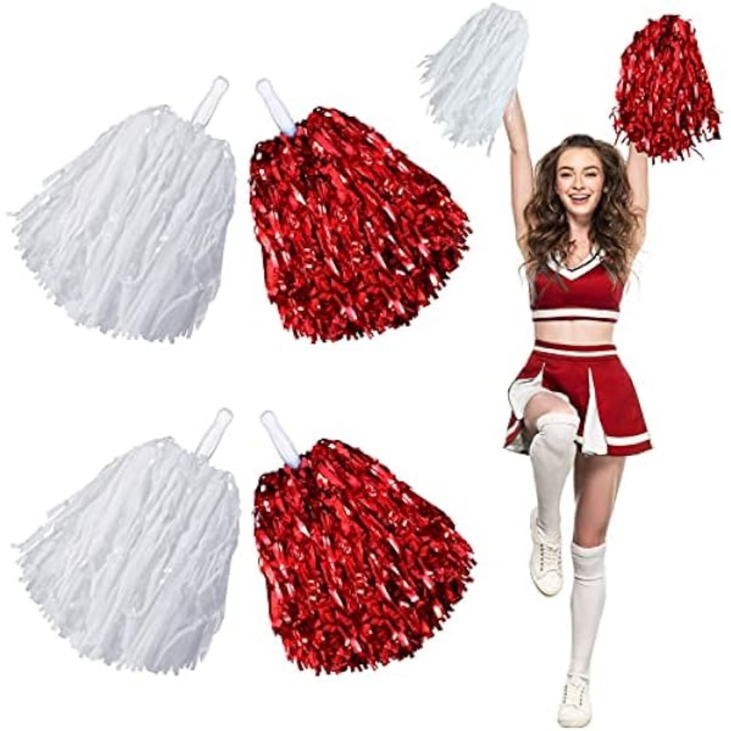 Cheerleading Pom Poms,4 Pcs Metal Foil Cheerleader Pom Poms,Cheer Pom ...