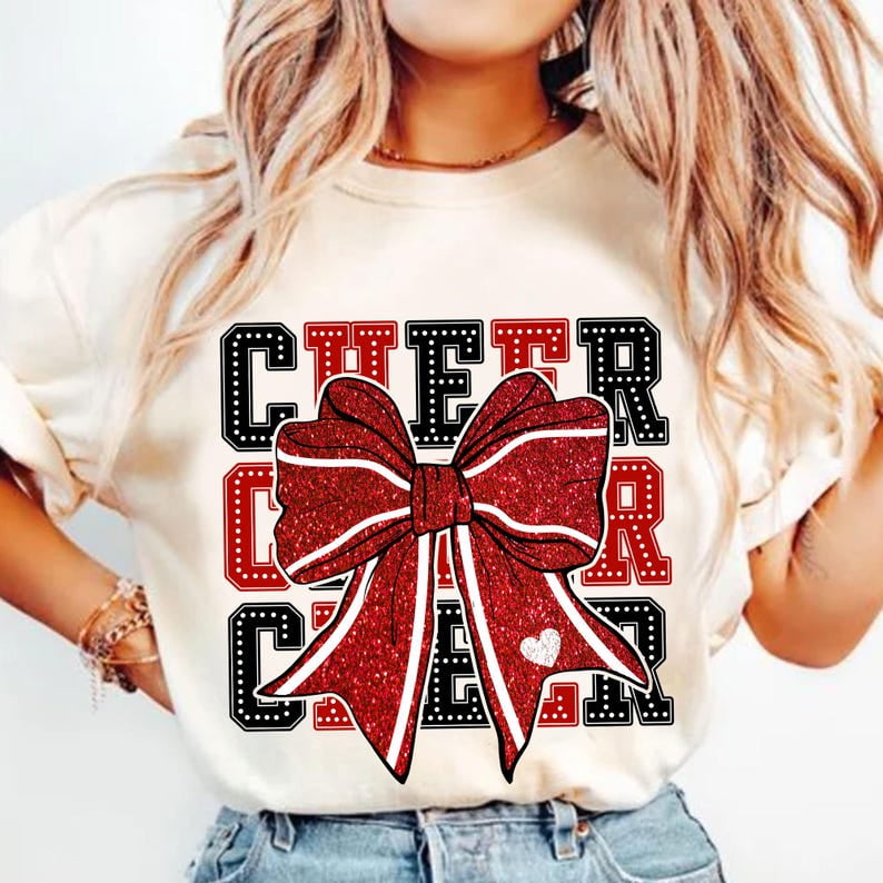Cheerleading T-Shirt, Coquette Cheer T-Shirt, Cheer Mom Shirt, Cheer ...