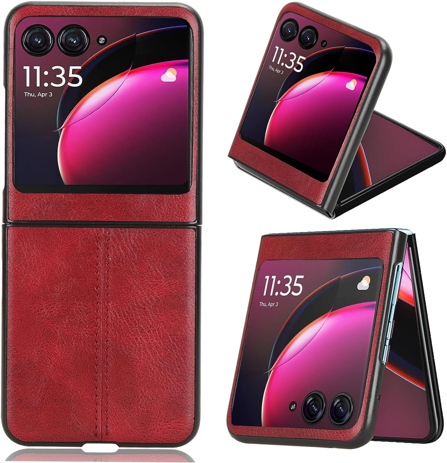 Cheeroll Leather Flip Cell Phone Case for Motorola Razr Plus, Red ...
