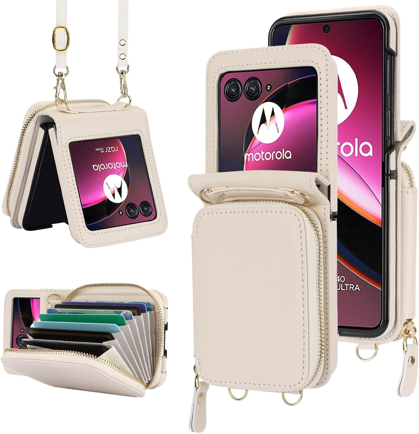Cheeroll Wallet Cell Phone Case for Motorola Moto Razr+ 2023, White ...