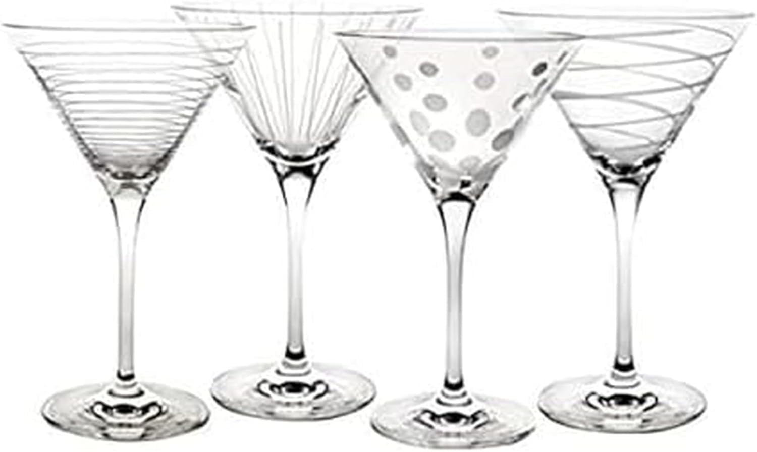 Cheers 10-Ounce Martini Glasses, Fun Etched Designs, Durable Clear ...