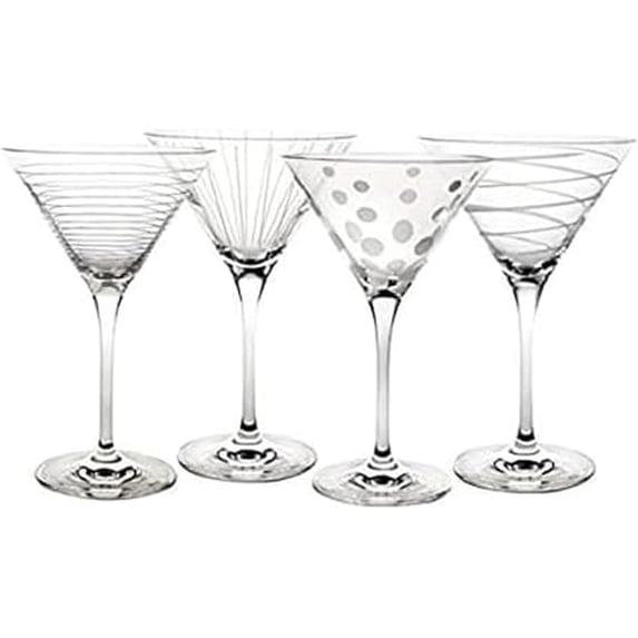 Cheers 10-Ounce Martini Glasses, Fun Etched Designs, Durable Clear ...