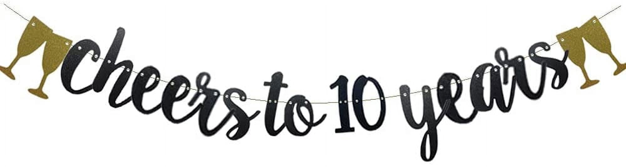 Cheers to 10 Years Banner,Pre-Strung, Black Paper Glitter Party ...
