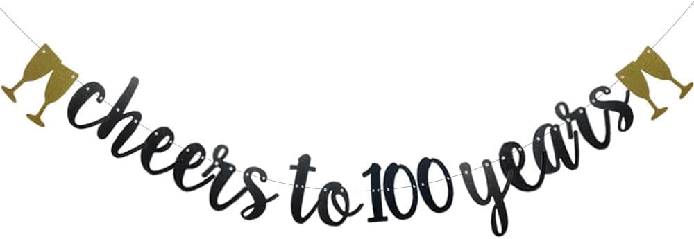Cheers to 100 Years Banner, ,Black Glitter Paper Garlands Banner for ...