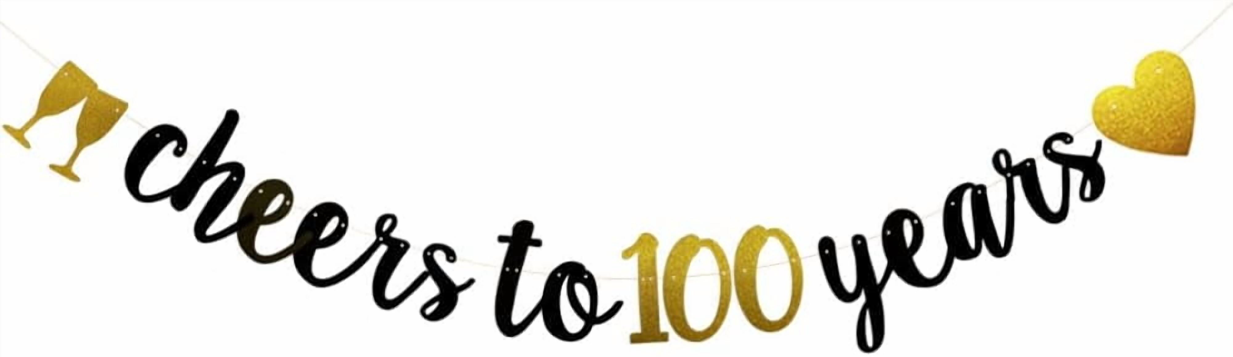 Cheers to 100 Years Banner, Pre-Strung,Black and Gold Glitter Paper ...