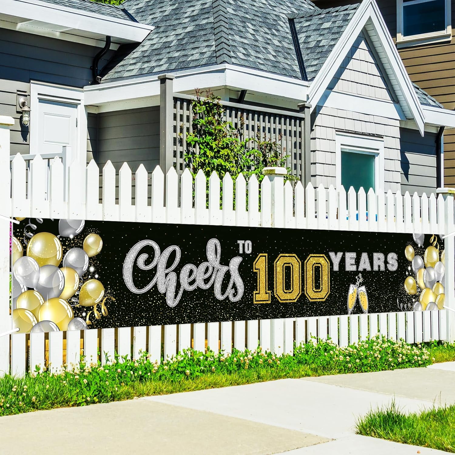 Cheers to 100 Years Large Banner - 100th Birthday Sign Yard Backdrop ...