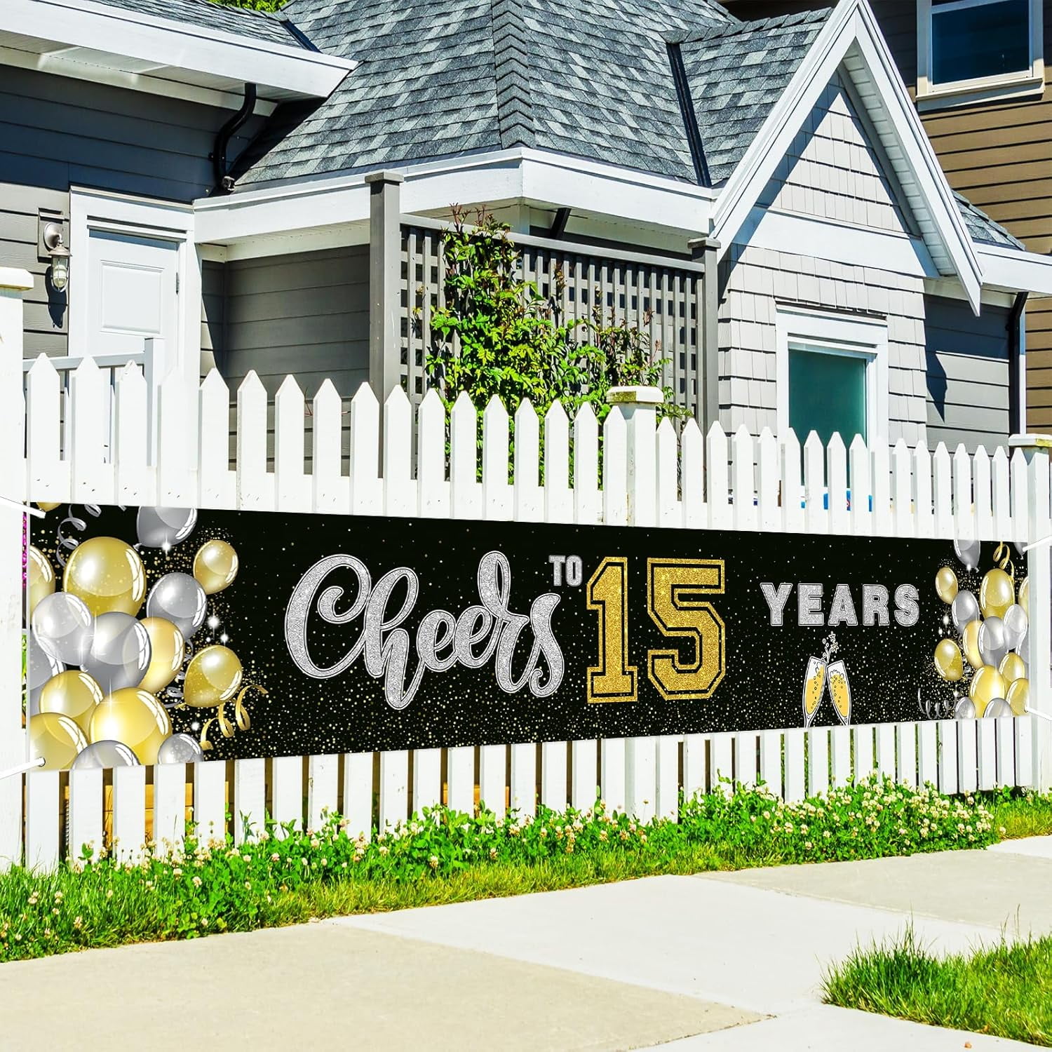 Cheers to 15 Years Large Banner - 15th Birthday Sign Yard Backdrop ...