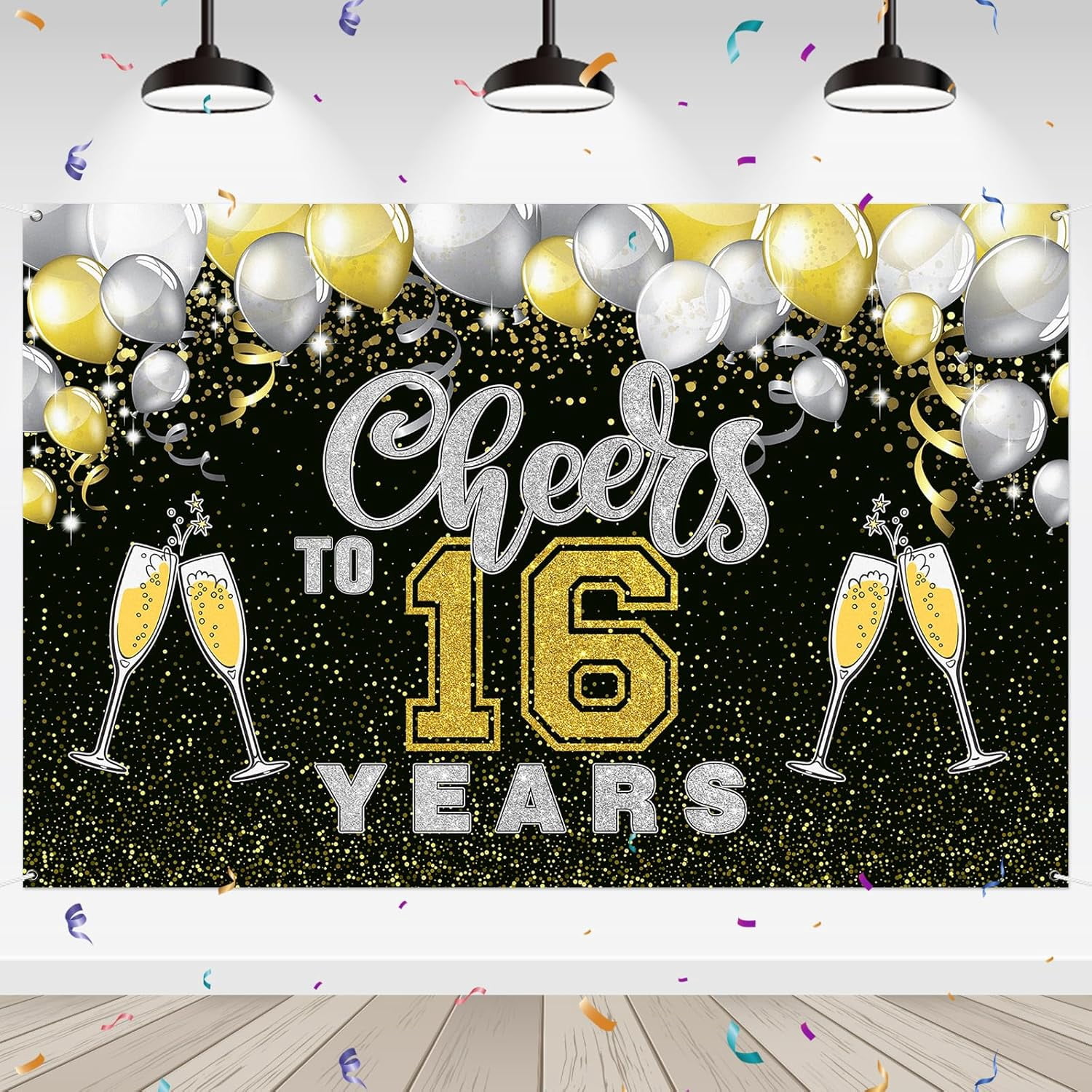 Cheers to 16 Years Backdrop Teen 16th Birthday Photography Background ...
