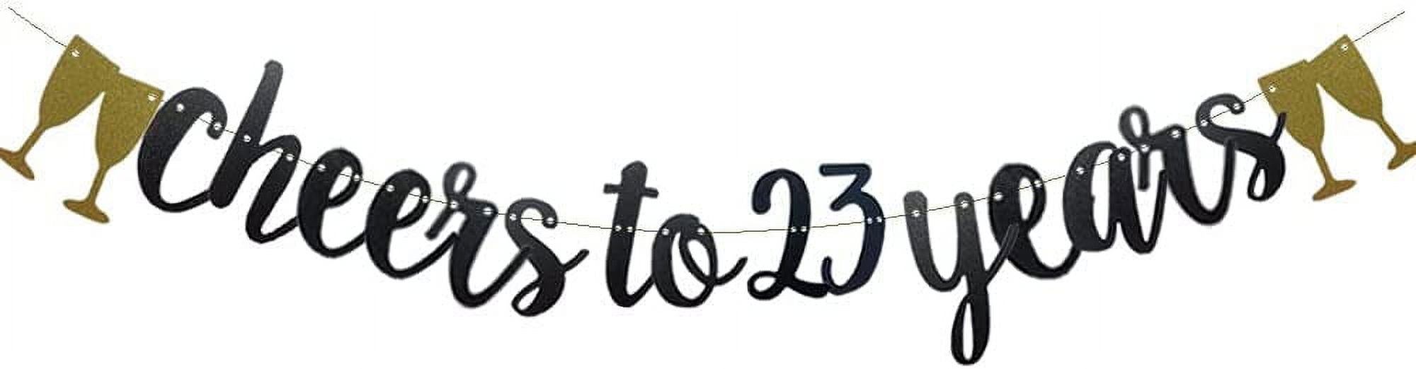 Cheers To 23 Years Banner， Black Paper Glitter Party Decorations For ...