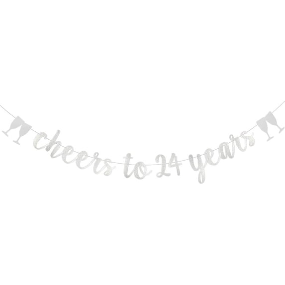 Cheers to 24 Years Banner,Pre-Strung,Silver Paper Glitter Party ...