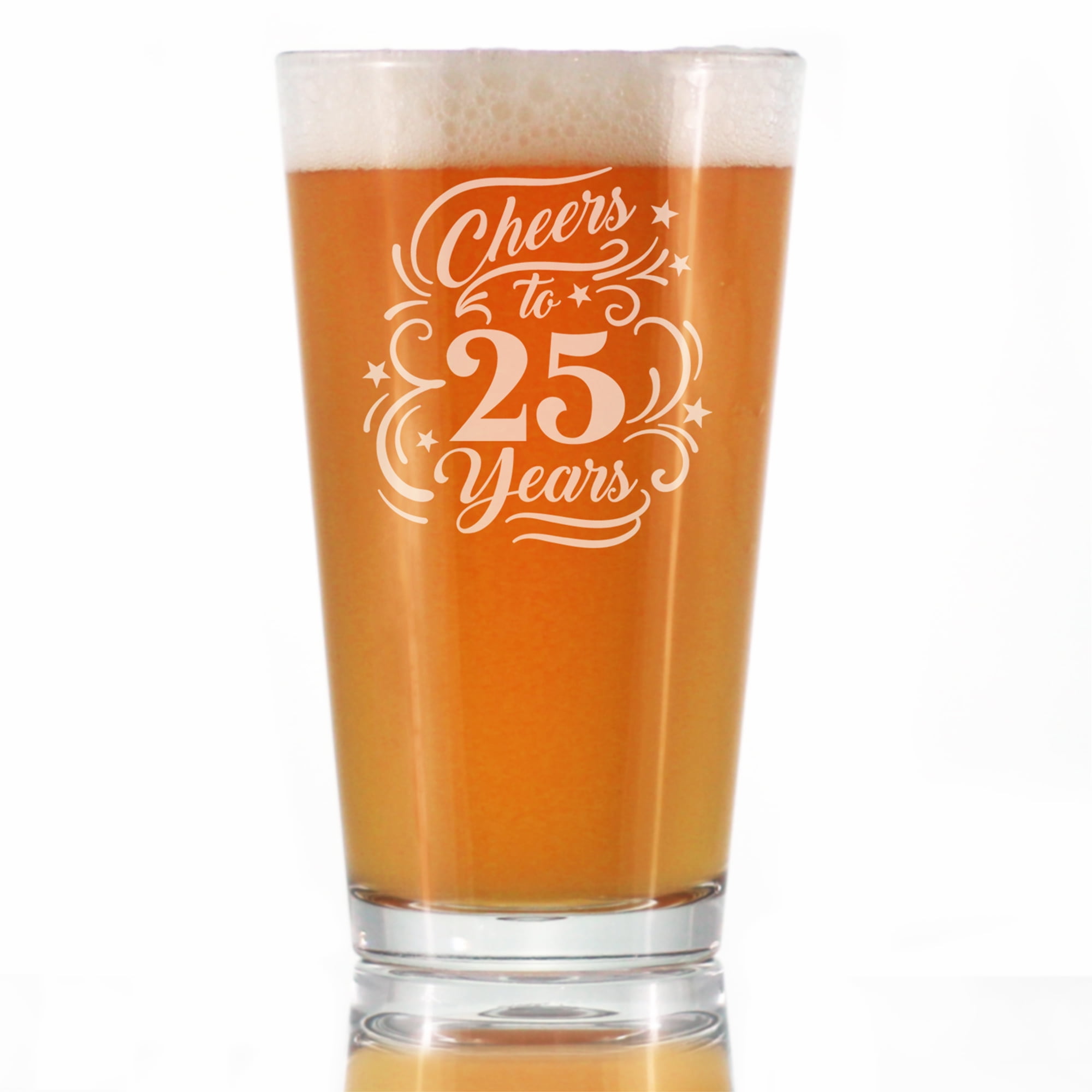 Bevvee Pint Glass 16 oz Cheers 25 Years Anniversary Gifts Beer Glasses ...