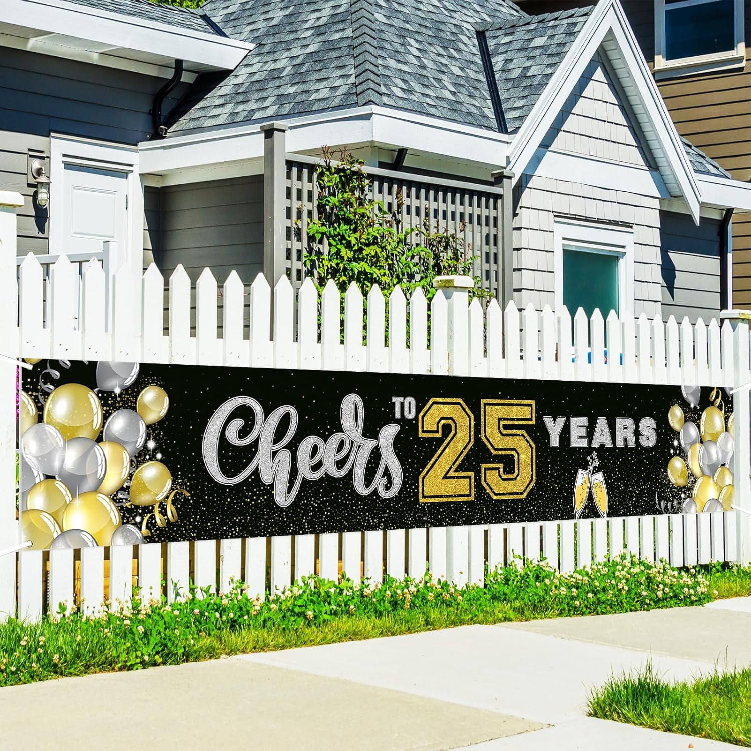 Cheers to 25 Years Large Banner - 25th Birthday Sign Yard Backdrop ...