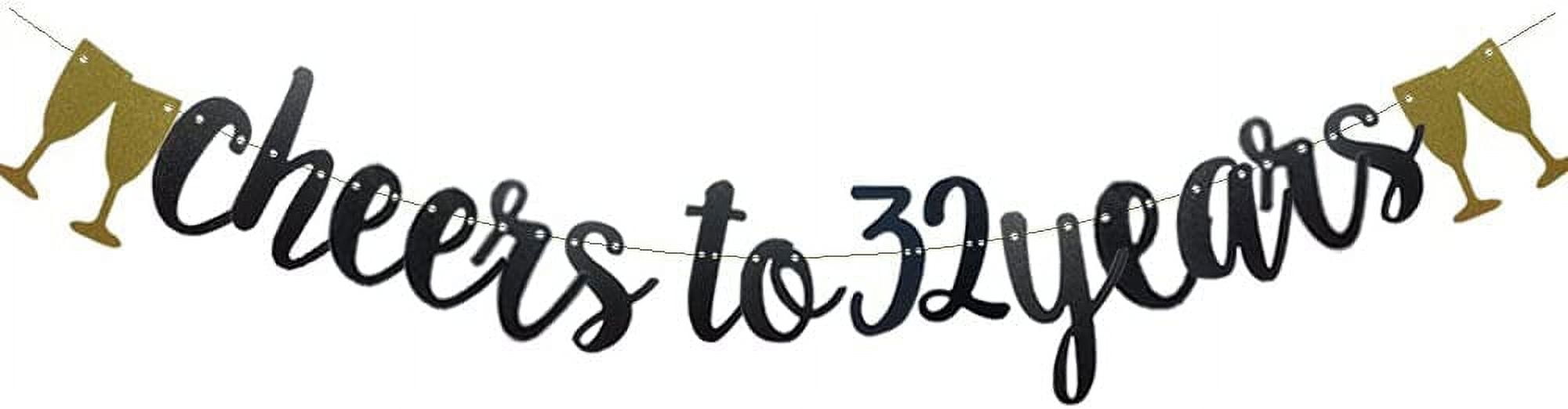 Cheers To 32 Years Banner,, Black Paper Glitter Party Decorations For ...