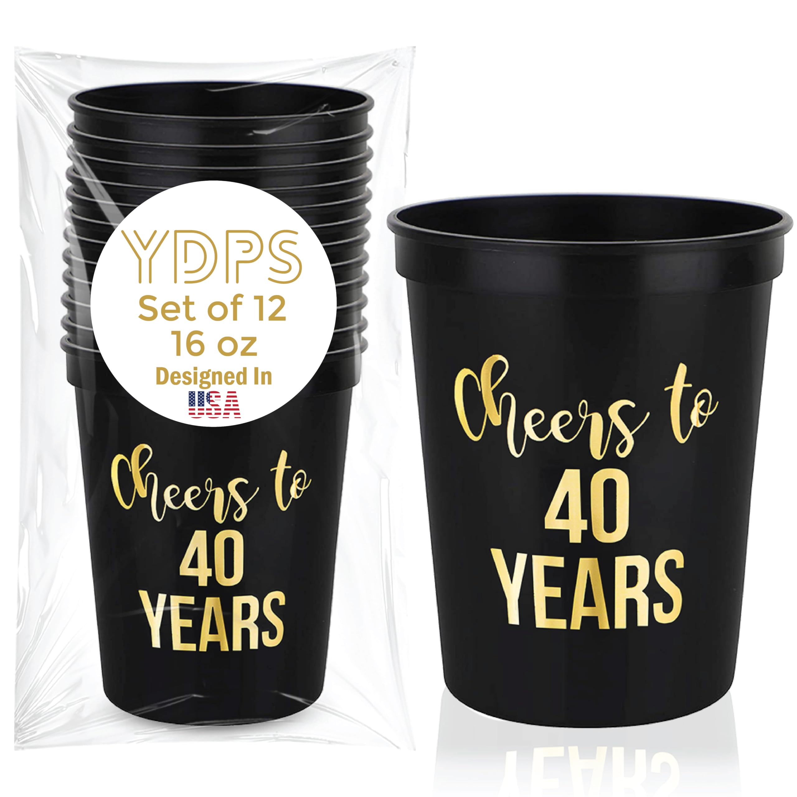 Cheers to 40 Years Old Birthday SMRDecoration Cups, 12-Pack, 16 oz Each ...